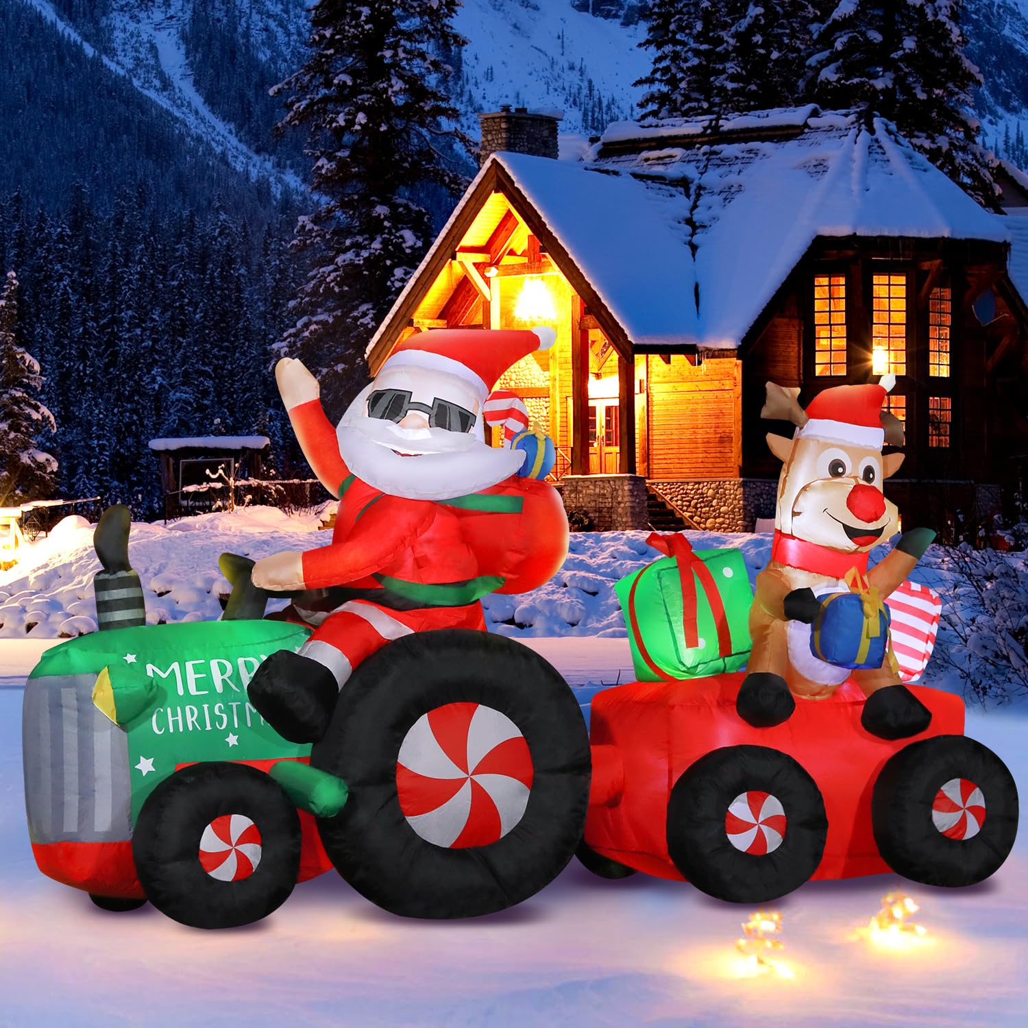 6FT Christmas Inflatables Tractor, Santa Claus Drive Tractor with ...