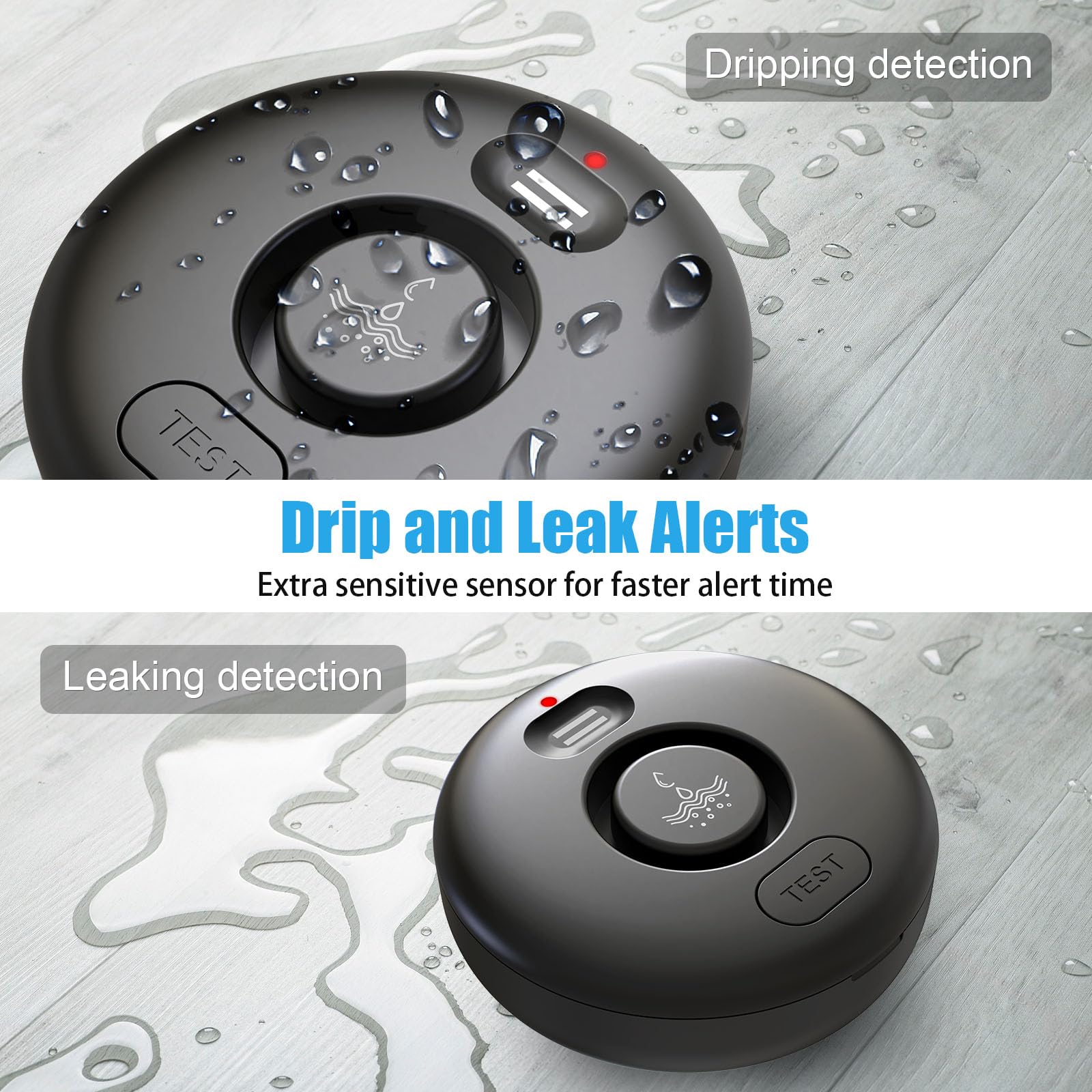5 Black Pack Water Leak Alarm Detector, 120dB Loud Alert Water Sensor ...