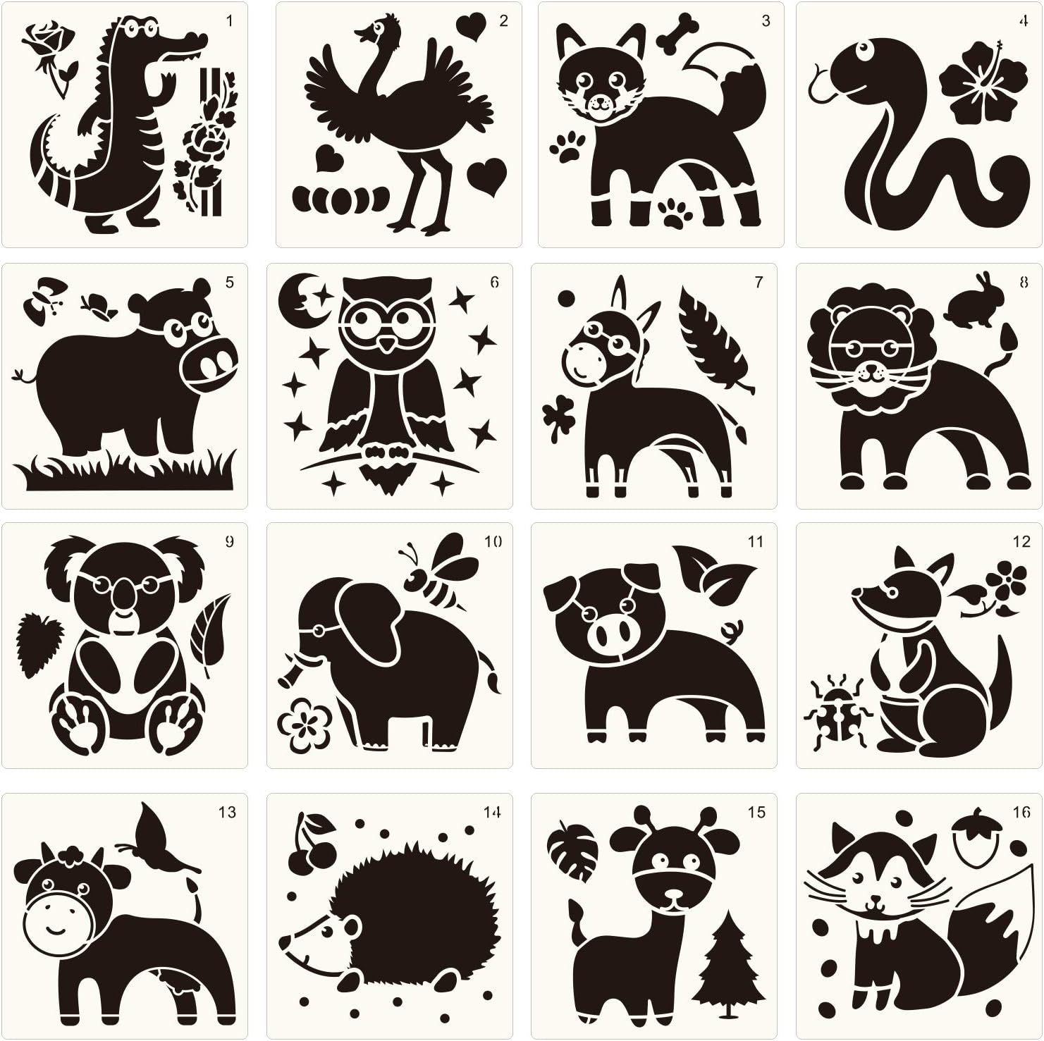 AirSMall 16PCS Animal Stencil Set Animal Stencils Ostrich Koala Drawing ...