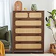 Amazon.com: LEVNARY 5 Drawer Chest Dresser, Rattan Tall Dresser 5 Chest of Drawers Dressers for ...