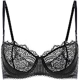 DOBREVA Women's Sexy Lace Bra Underwire Balconette Unlined Demi Sheer Plus Size at Amazon Women ...