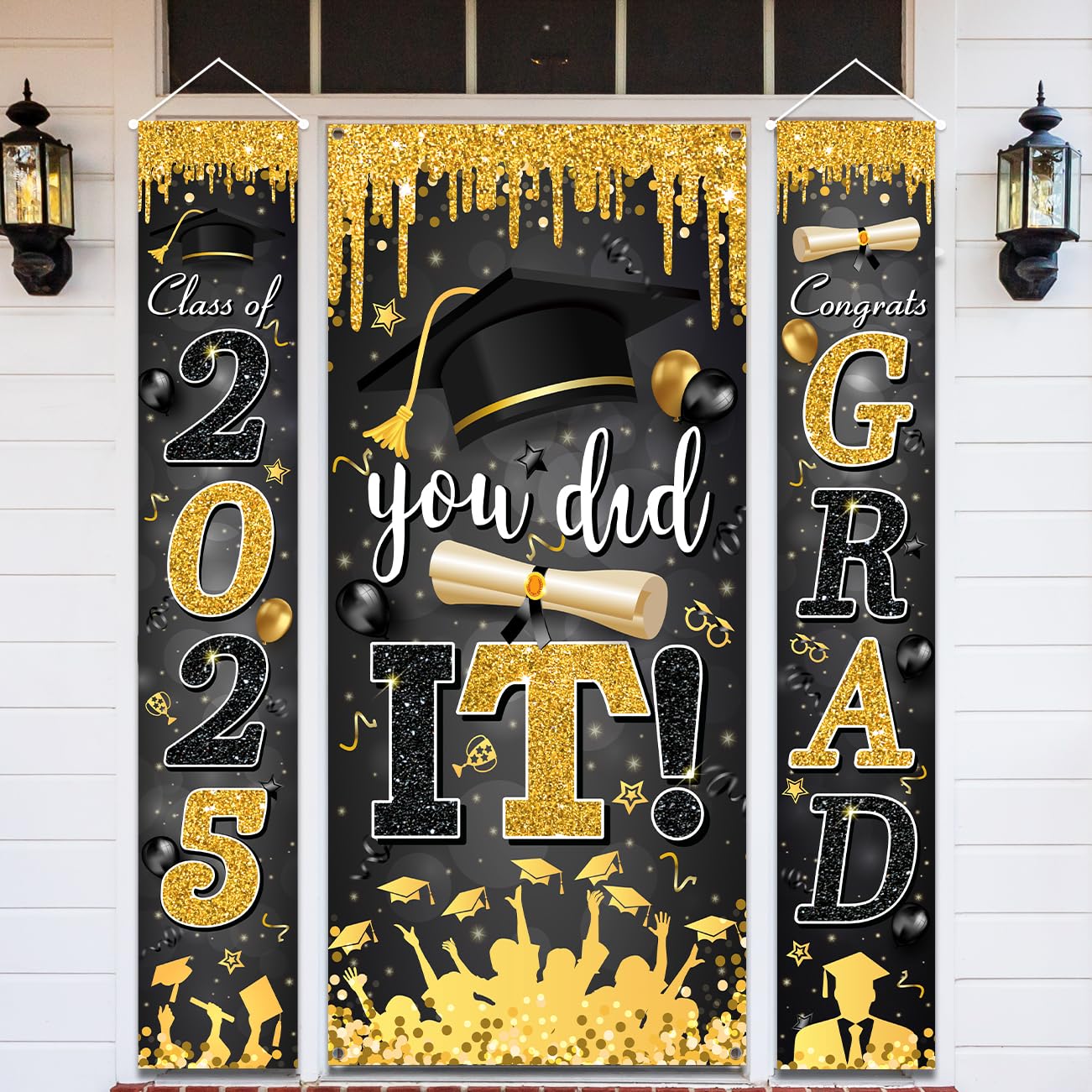 Black and Gold Graduation Decorations Class of 2025 Congrats Grad ...