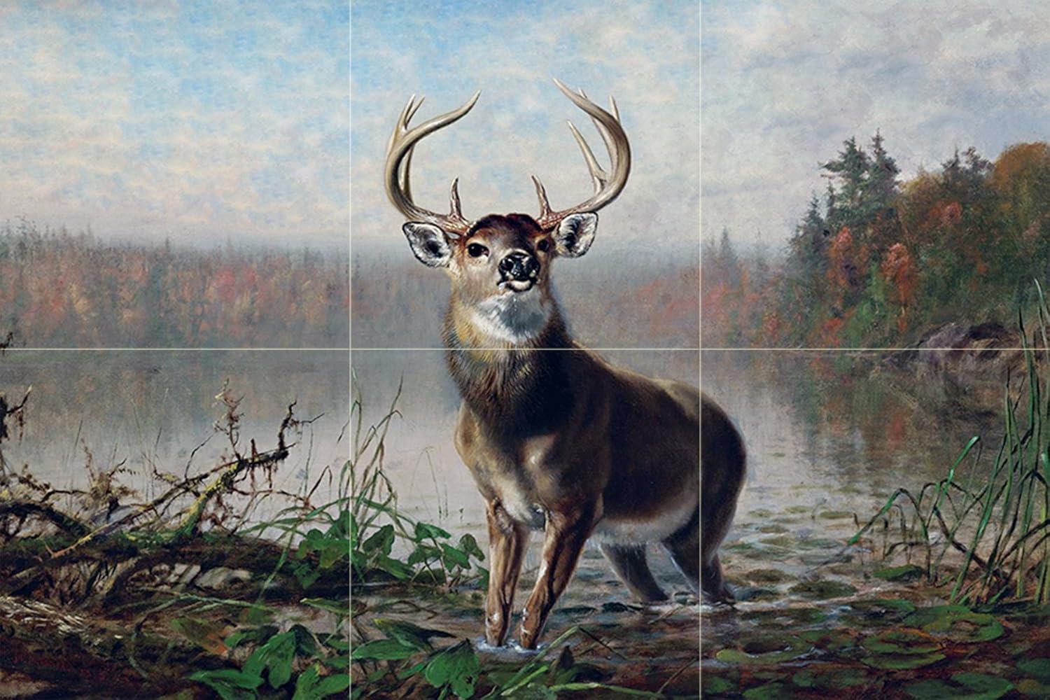 ON THE ALERT by A. Tait animal deer Tile Mural Kitchen Backsplash ...
