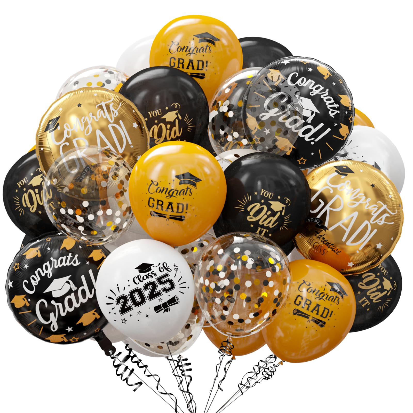 GuassLee Graduation Balloons for Class of 2025 - Gold and Black Grad ...