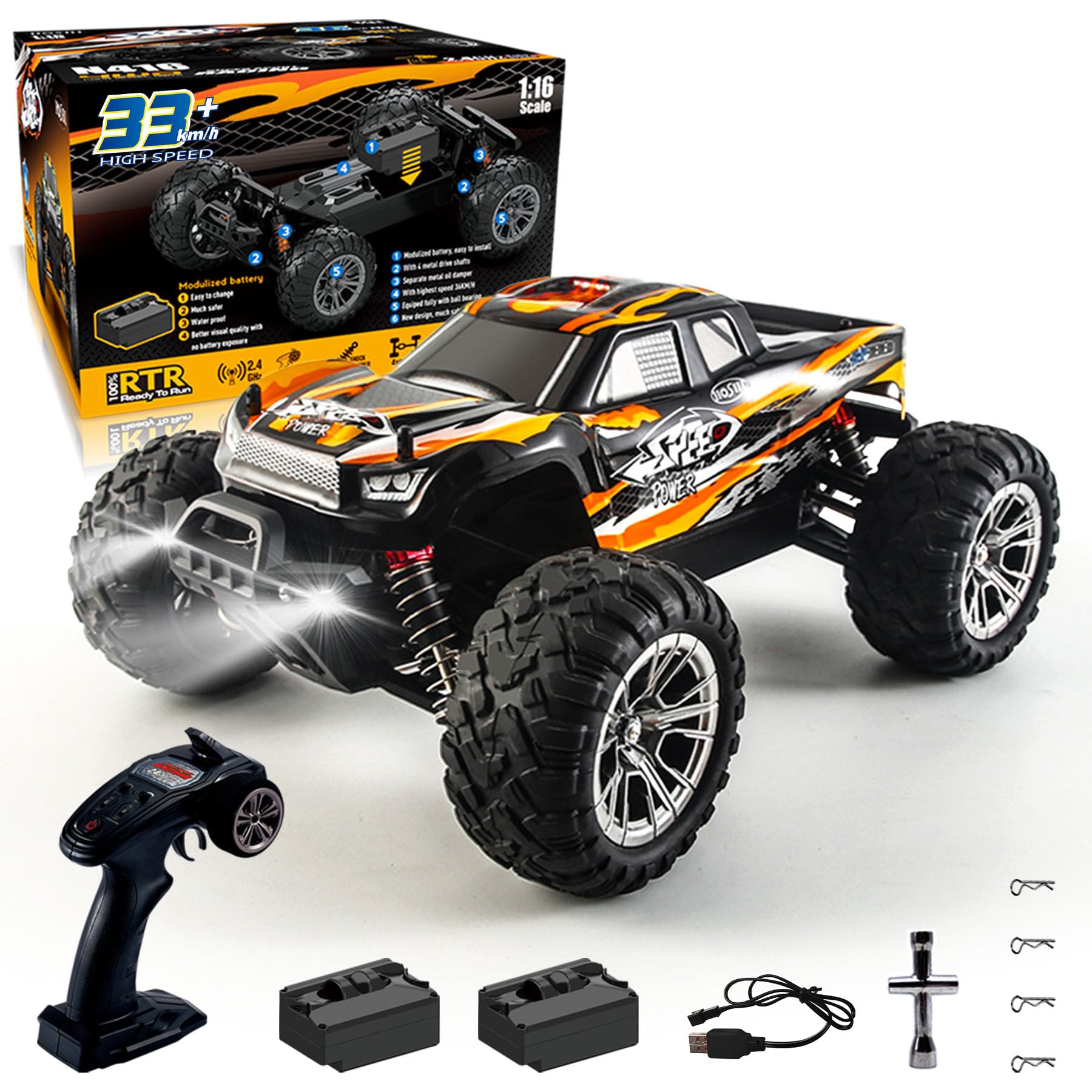 HScopter RC Cars, 1:16 Scale Remote Control Car High Speed 4WD Electric ...