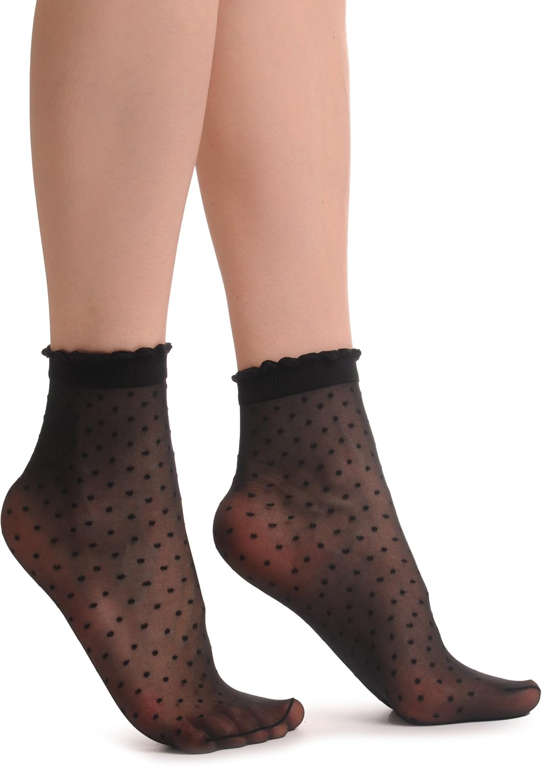 Small Polka Dots And Rounded Trim Top Socks Ankle High 15 Den- Black ...