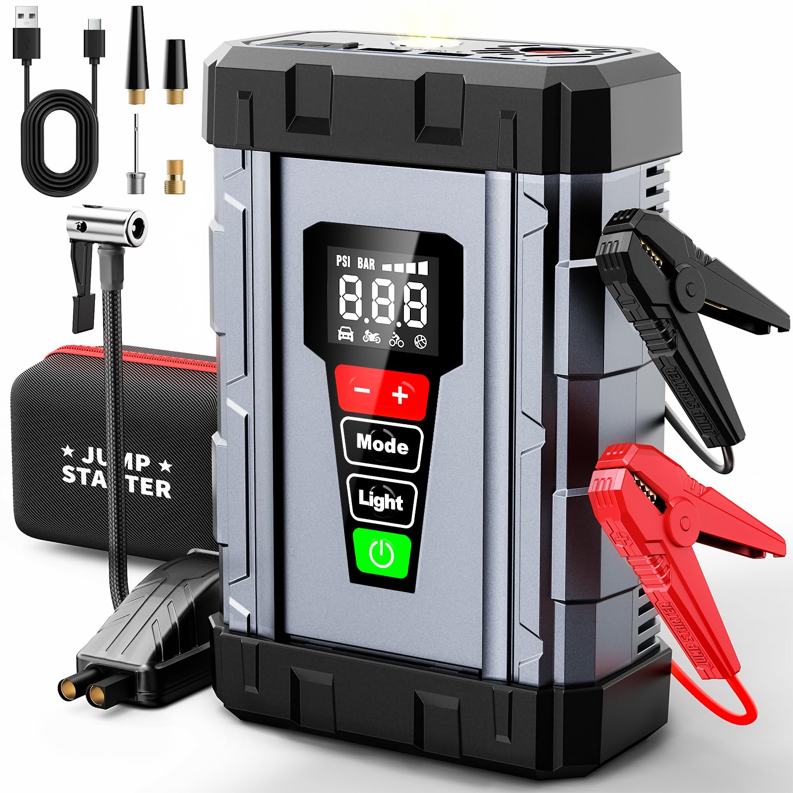 Jump Starter with Air Compressor, 3000A Car Battery Jumper Starter ...