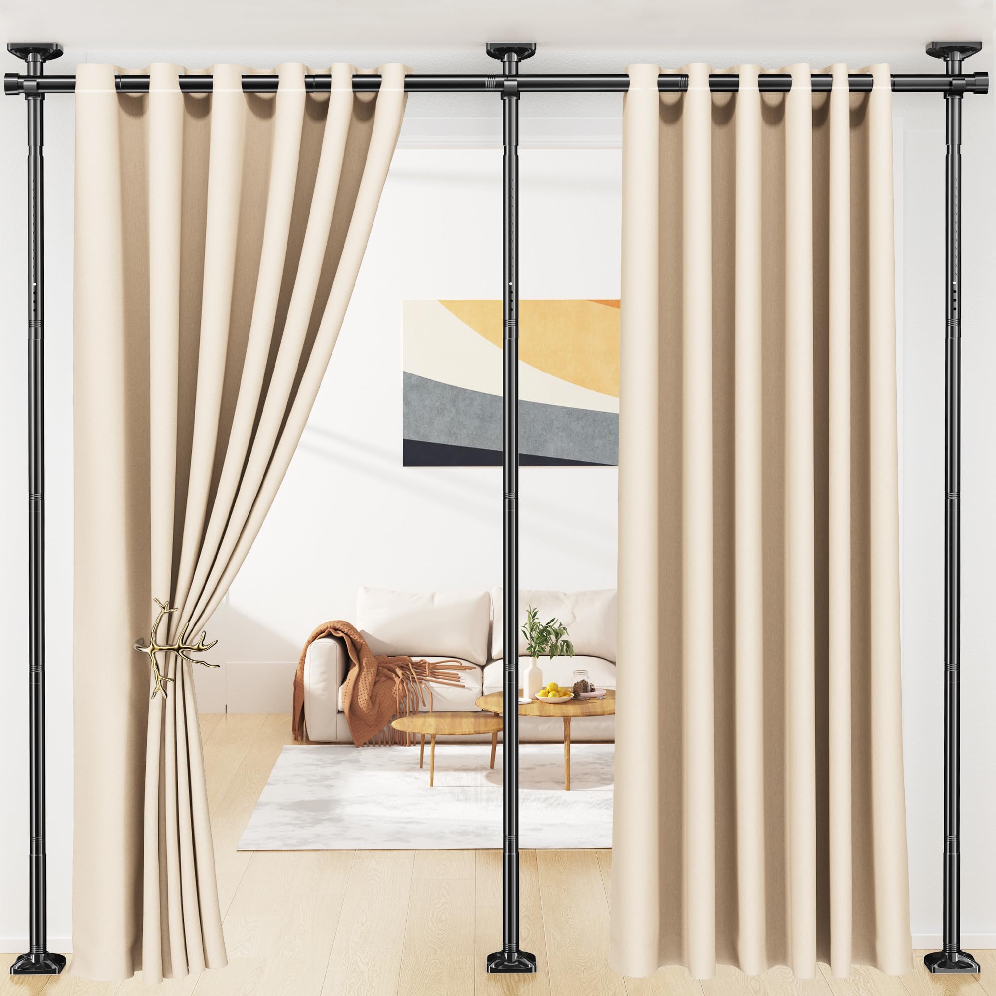SUNALLY Room Divider No Drilling Curtain Rod Wall Divider for Room ...