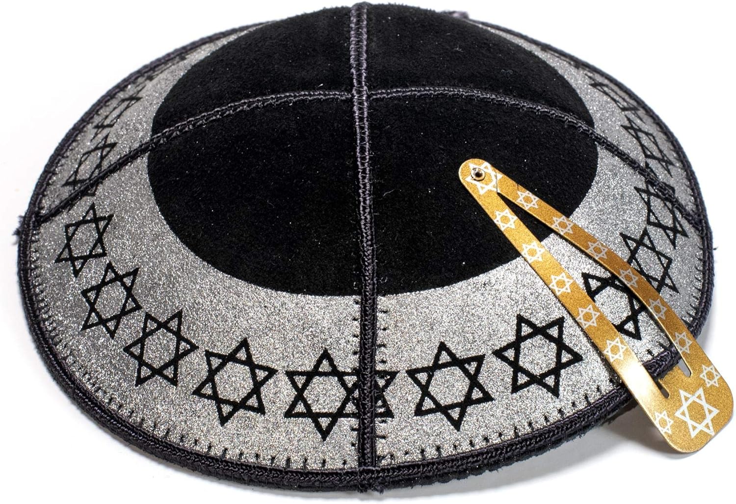 Black and Silver Star of David Leather Kippah Yarmulke Jewish Yamaka Kippa Israel Cap Judaica at ...