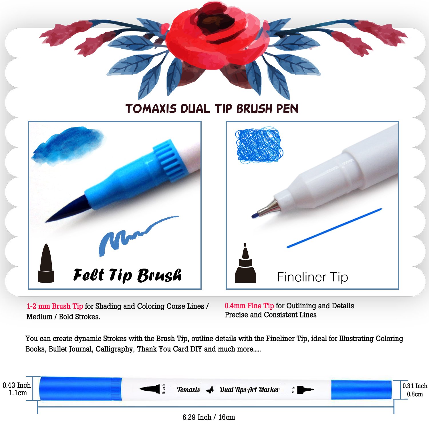 Mua Tomaxis Dual Tip Brush Pens Adult Colouring Pens Felt tips ...