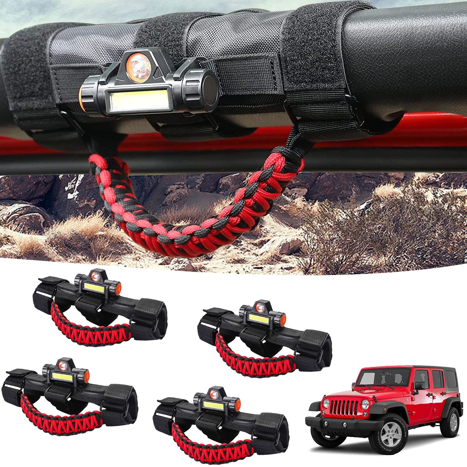 GAIZON 4 Pack Grab Handles Roll Bar Paracord for Jeep Wrangler ...