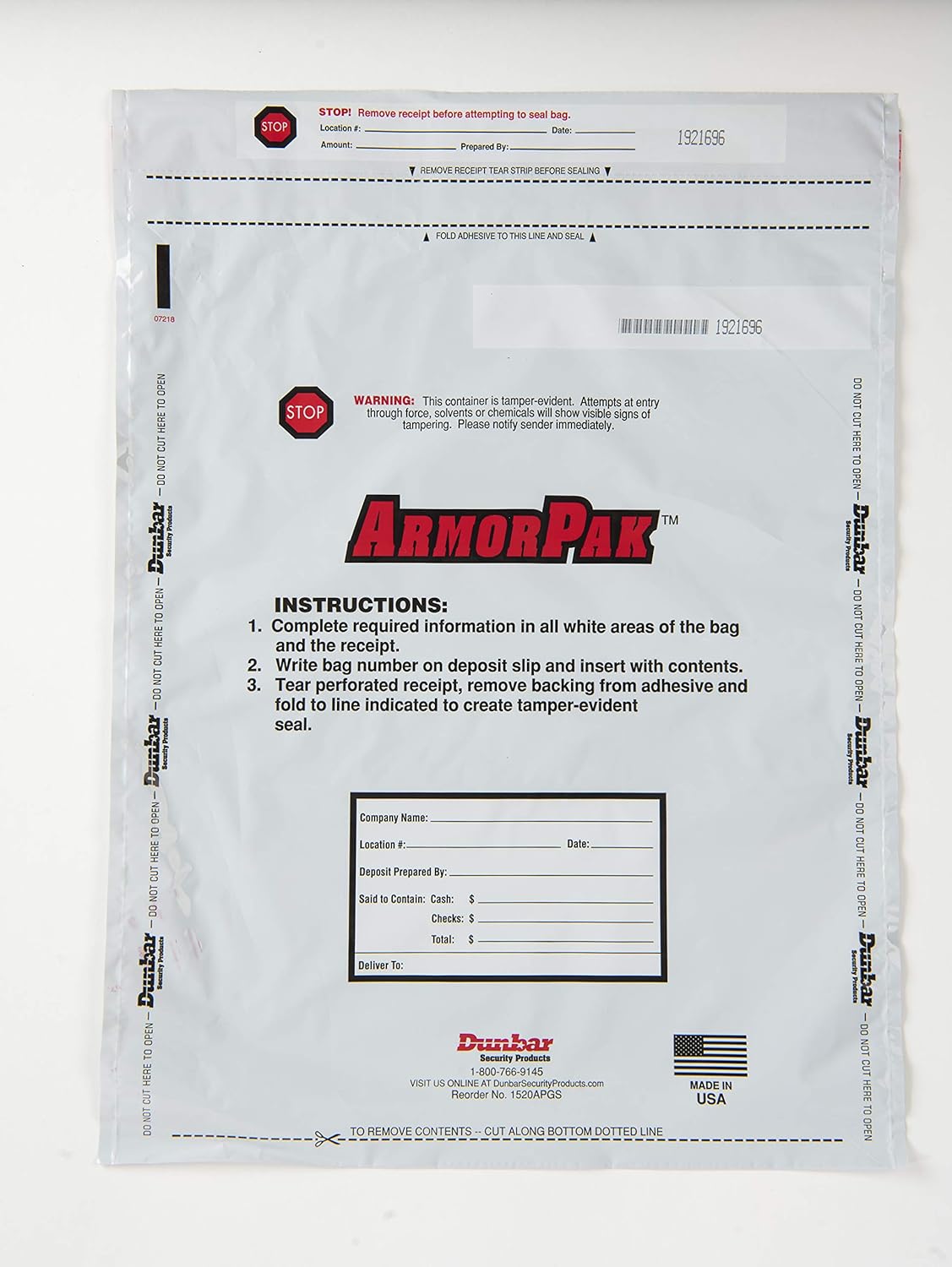 Amazon.com : Dunbar Security Products 15 x 20 ArmorPak, Money Deposit ...