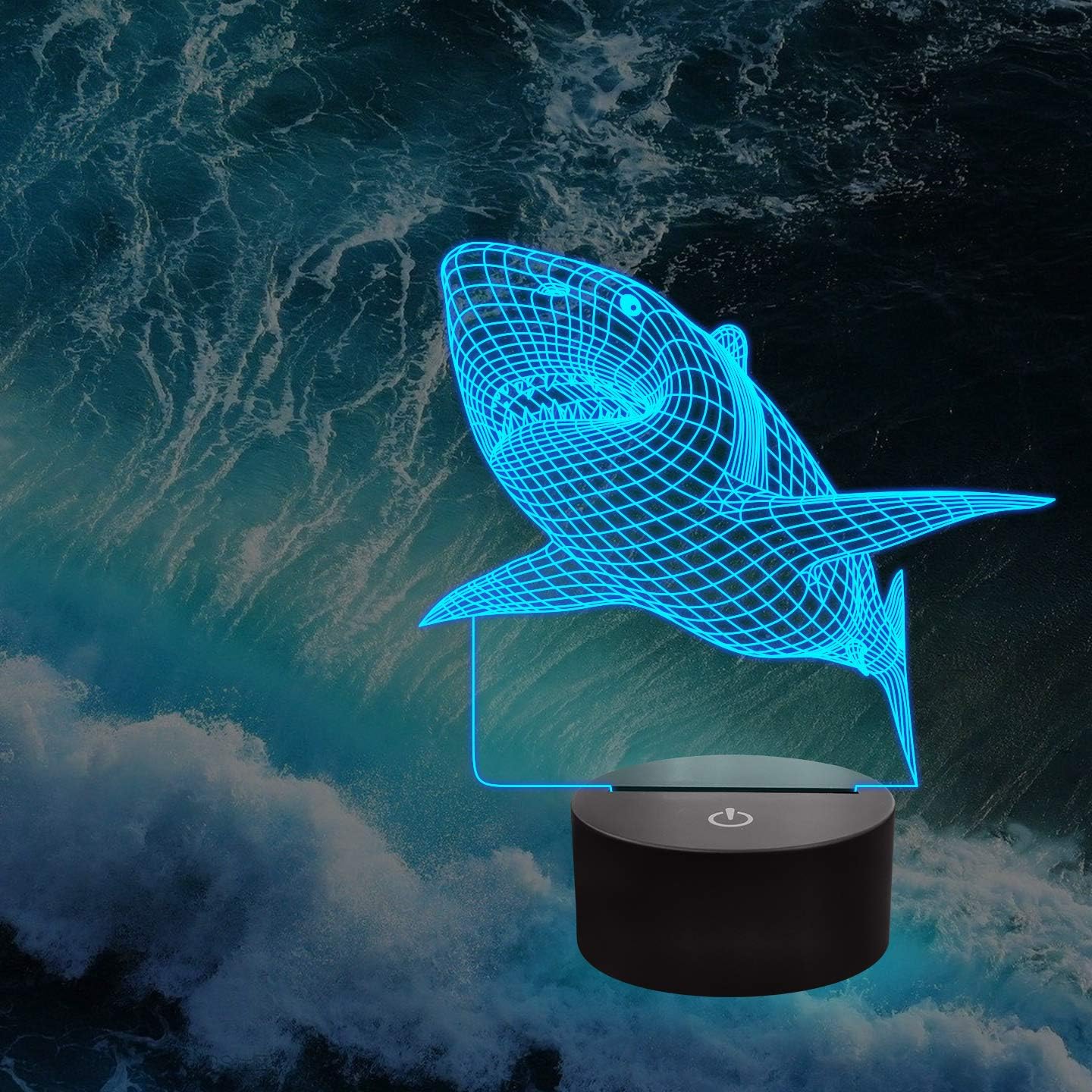 3D Shark Night Light Illusion LED Lamp, 16 Colors Control Remote ...