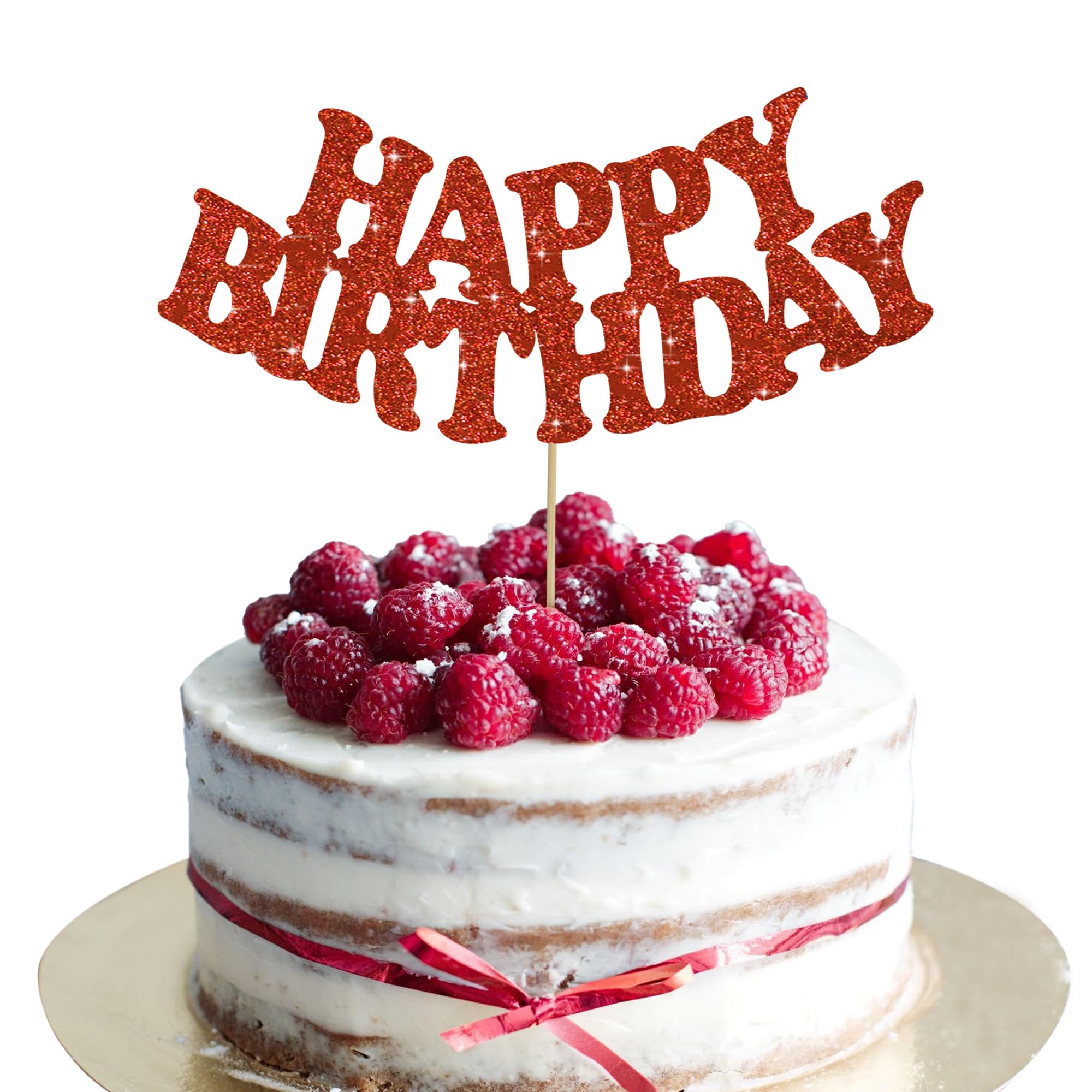 BEISHIDA Happy Birthday Cake Topper Red Glitter Birthday Cake ...