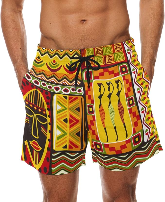 Amazon.com: African Art Tribal Print Men's Swim Trunks Water Beach ...
