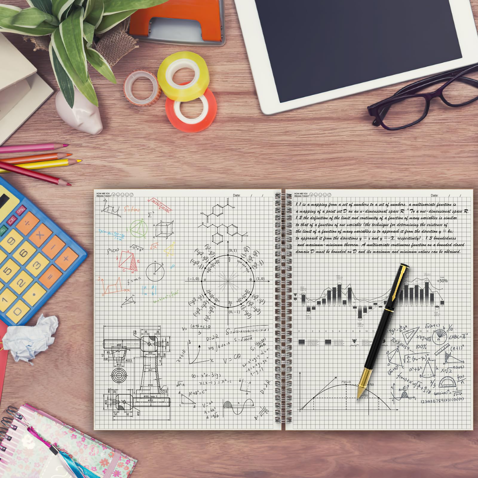 Mua A4 Graph Paper Notebook, 2 Pack Large Spiral Grid Notebook, 200 ...