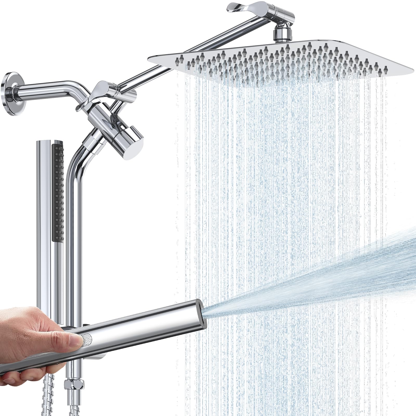 Veken Shower Head, 10'' All Metal Rain Shower Heads with Handheld Spray ...