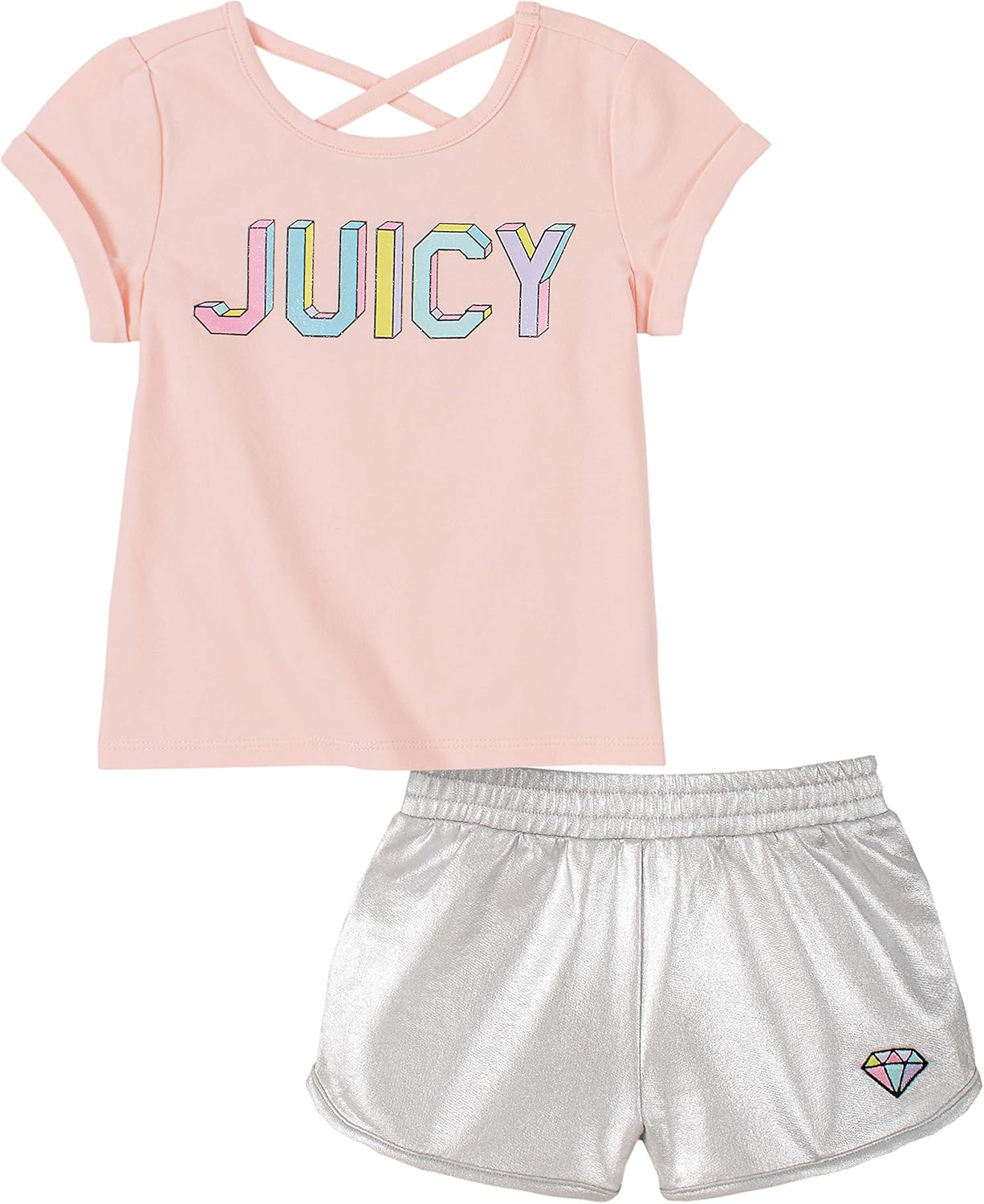 Juicy Couture Girls' 2 Pieces Shorts Set, Silver Grey/Pink, 6: Amazon ...