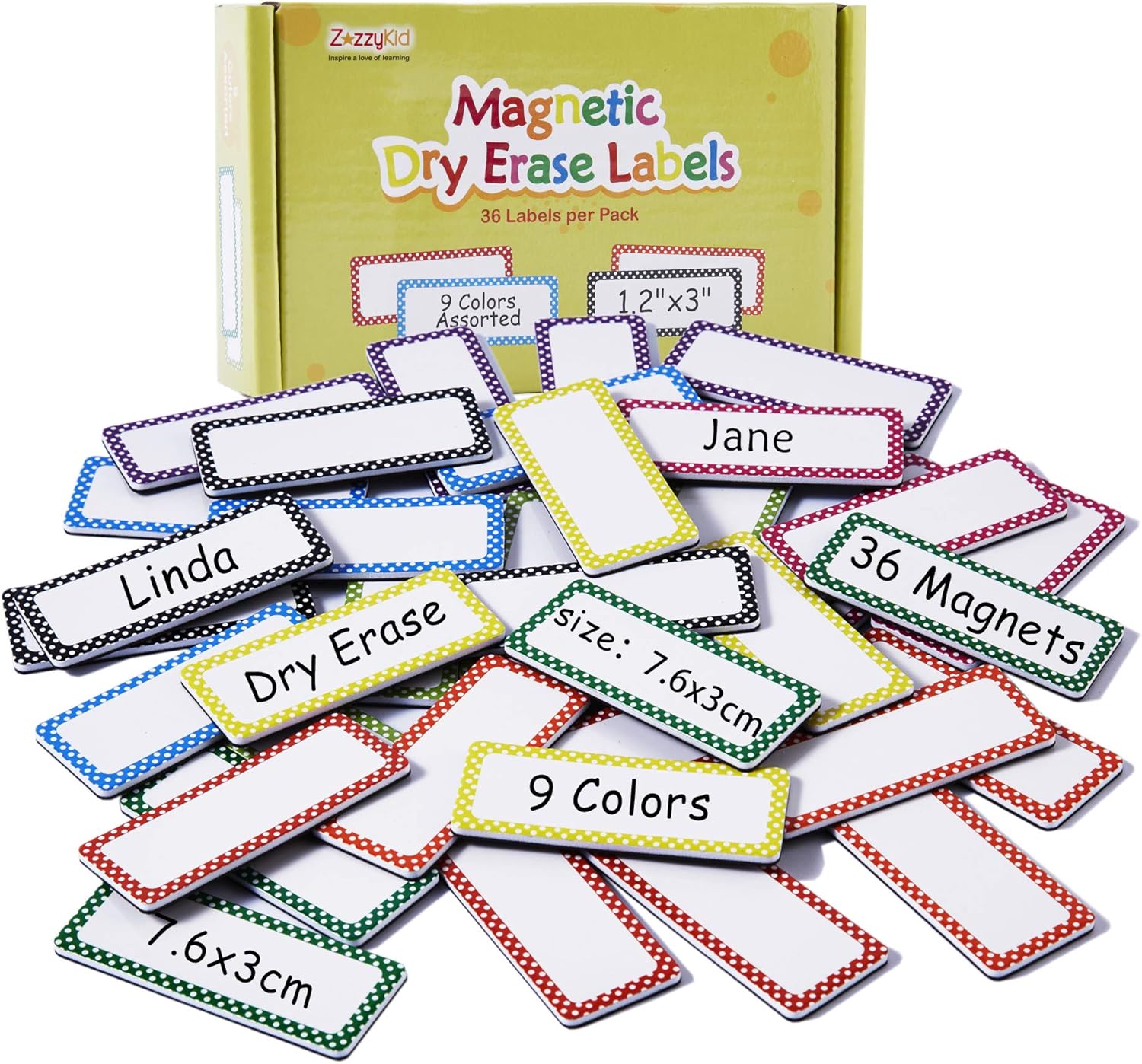 Magnetic Name Plates Dry Erase Labels: 36 pcs 7.6 x 3 cm, 9 Colors ...