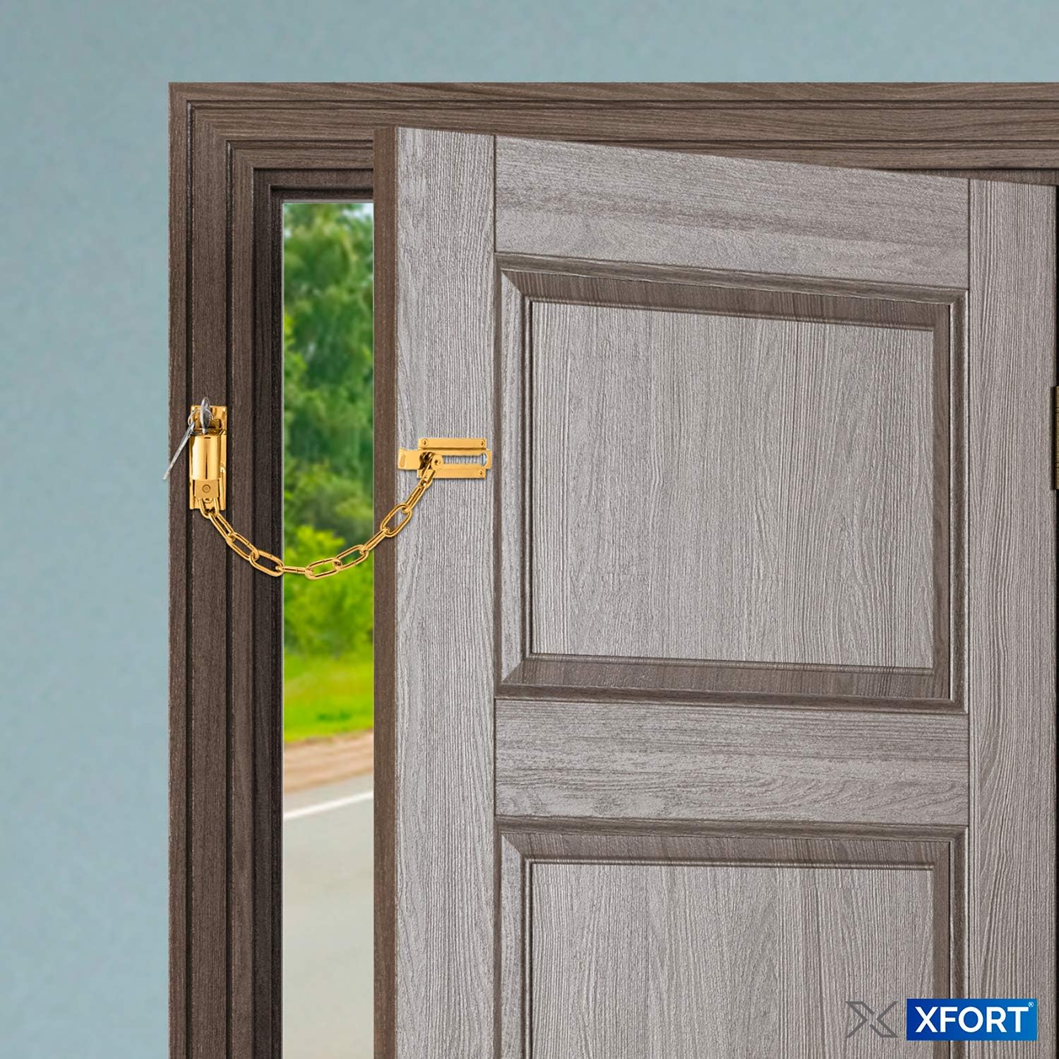 XFORT® Polished Brass Locking Door Chain, Security Chain with Door Lock ...