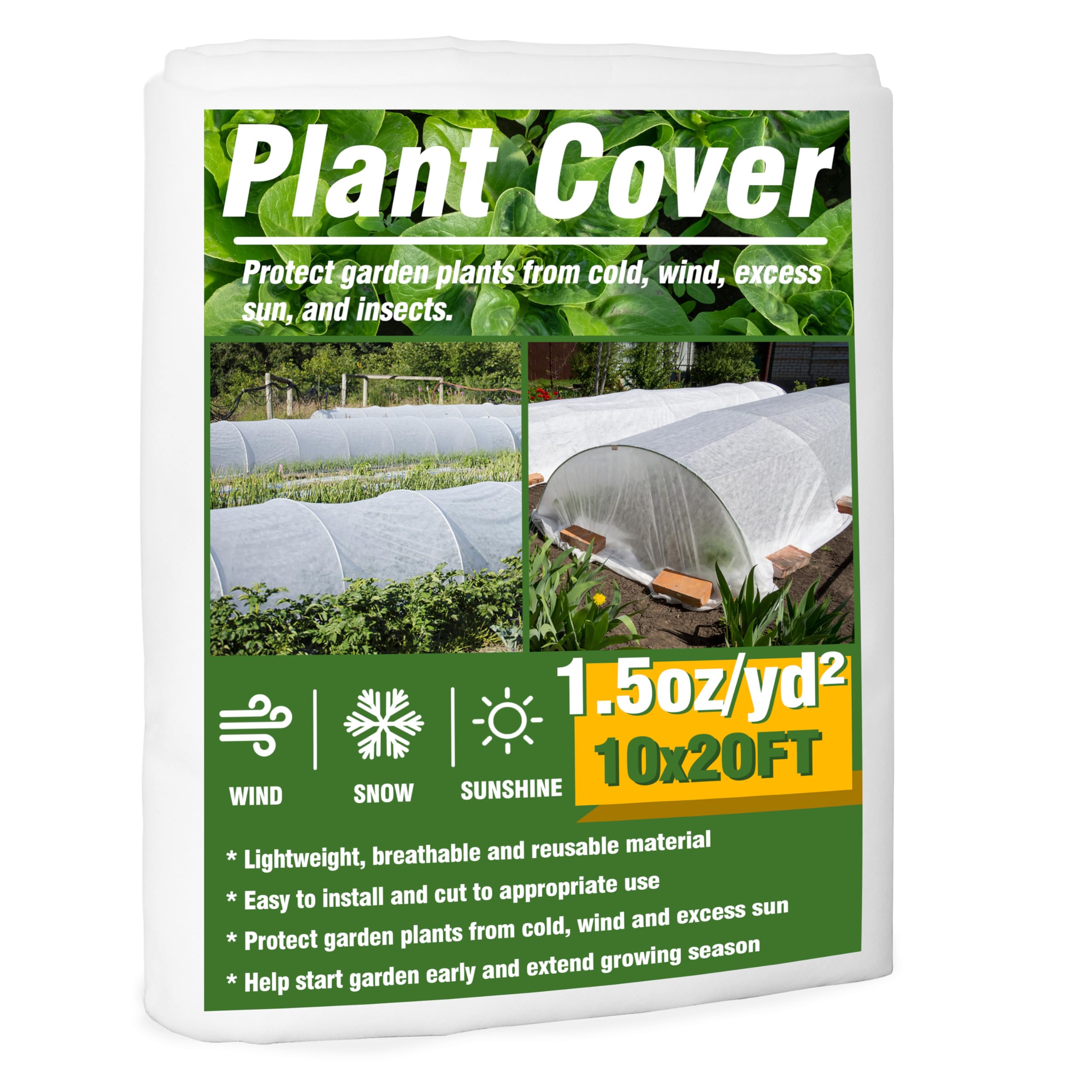 Gardzen 1.5 oz Plant Covers Freeze Protection, Reusable 10ft x 20ft ...