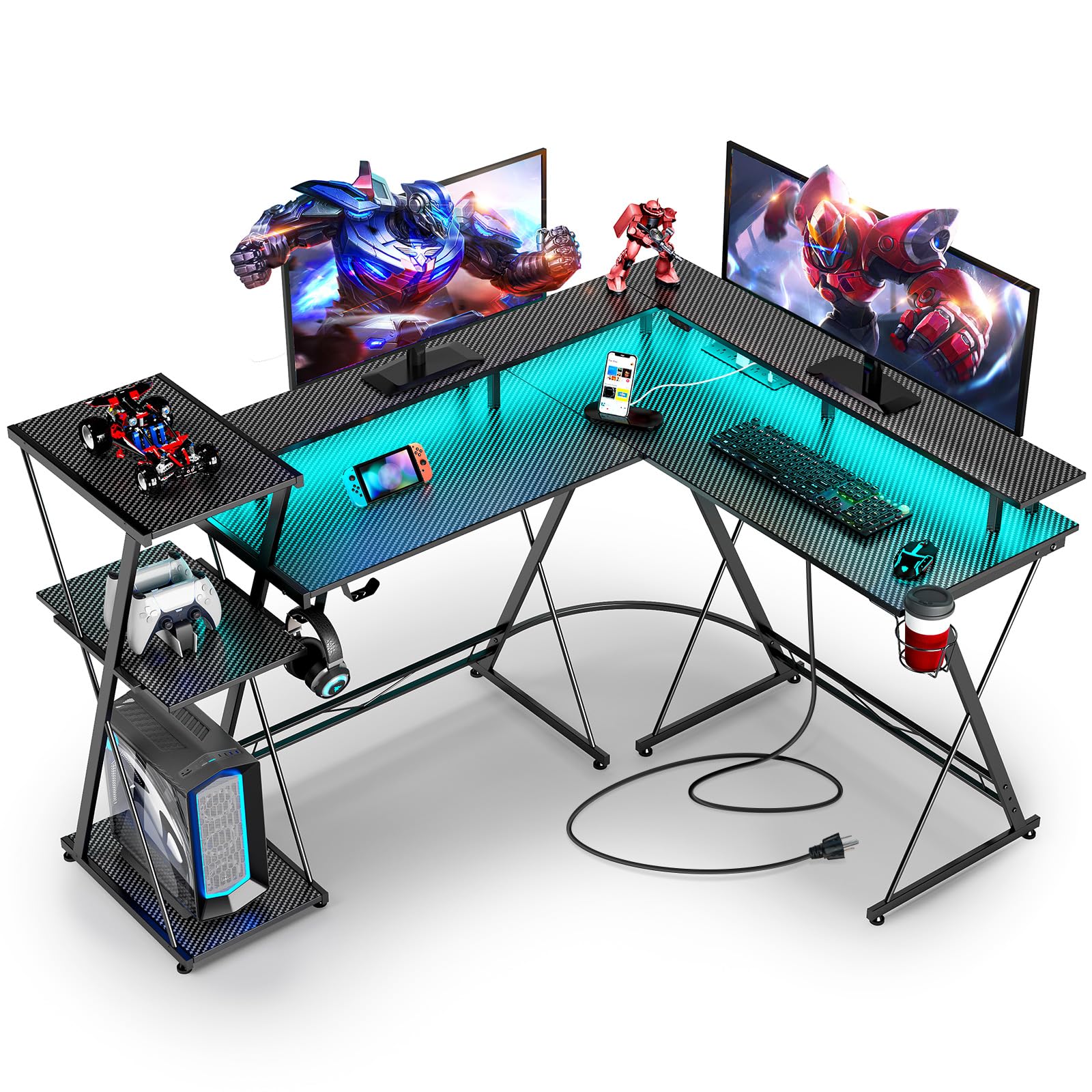 Mua SEVEN WARRIOR L Shaped Gaming Desk with LED Lights & Power Outlets ...