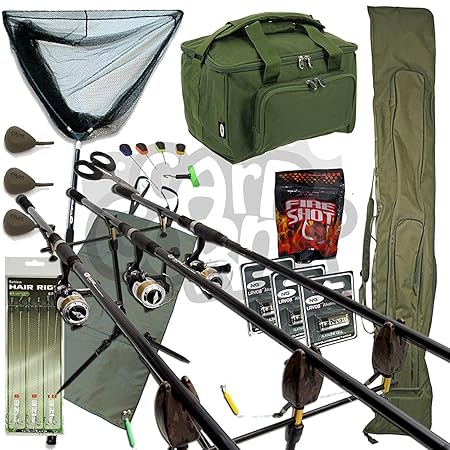 Complete Carp Fishing Set Up 3 Rods Reels With Carryall Rod Holdall and ...