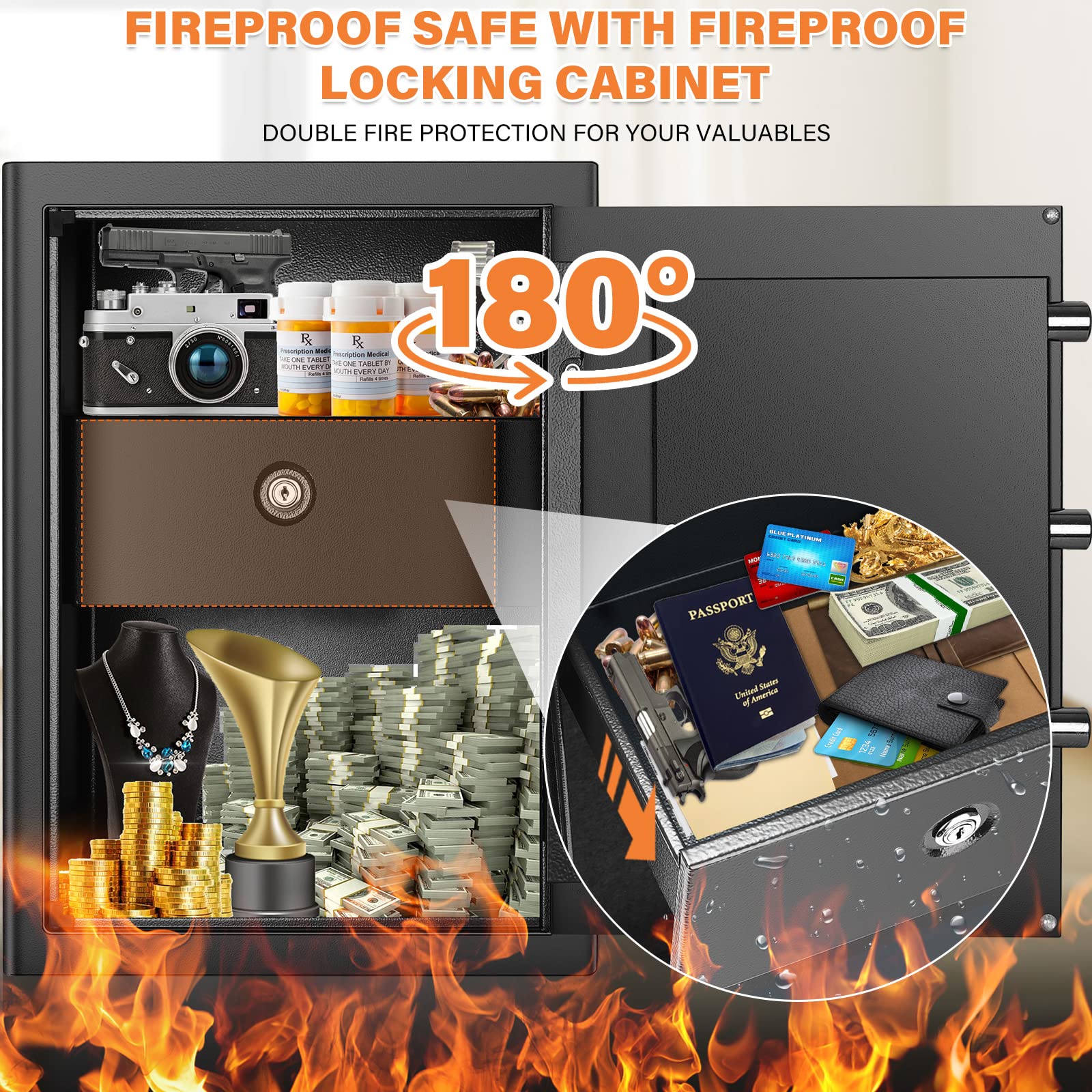 Mua 2.5 Cubic Fire Proof Safe Boxes for Home with Inner Fireproof Lock ...