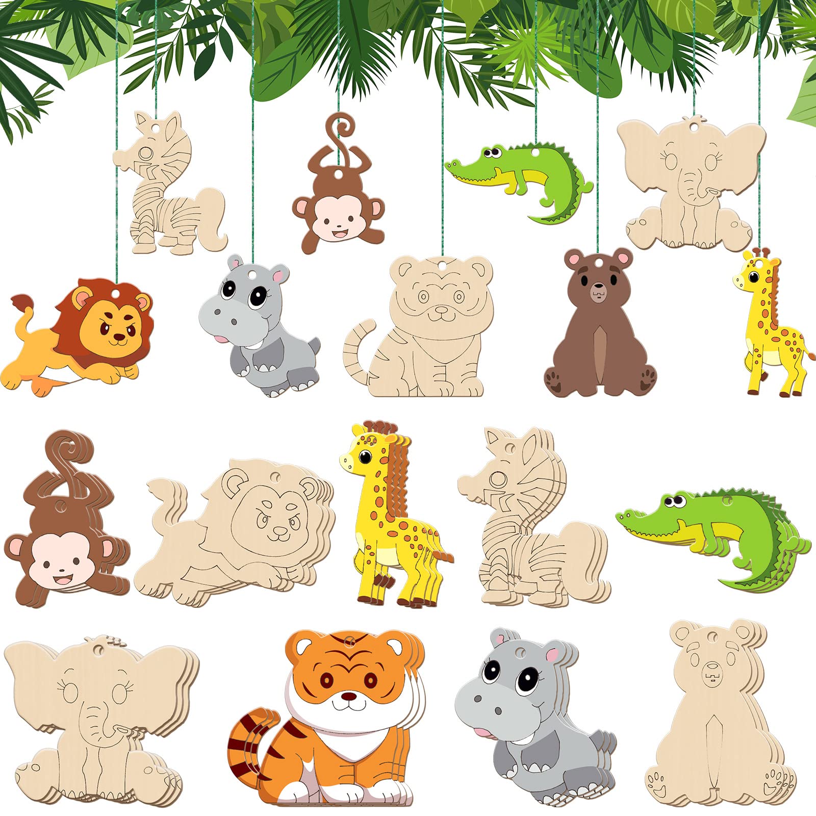 Mua 36 Pack Unfinished Wood Animal Jungle Cutouts Jungle Animal Crafts ...