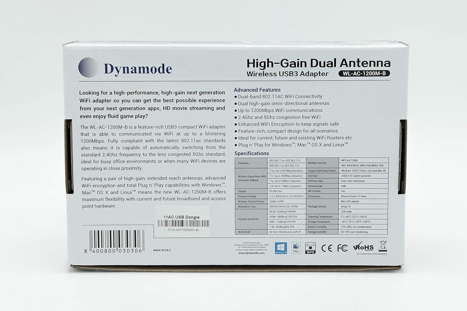 Dynamode DYNA-WL-AC-1200M-B DYNAMODE Dual Antenna 1200 Mbps AC Wireless ...