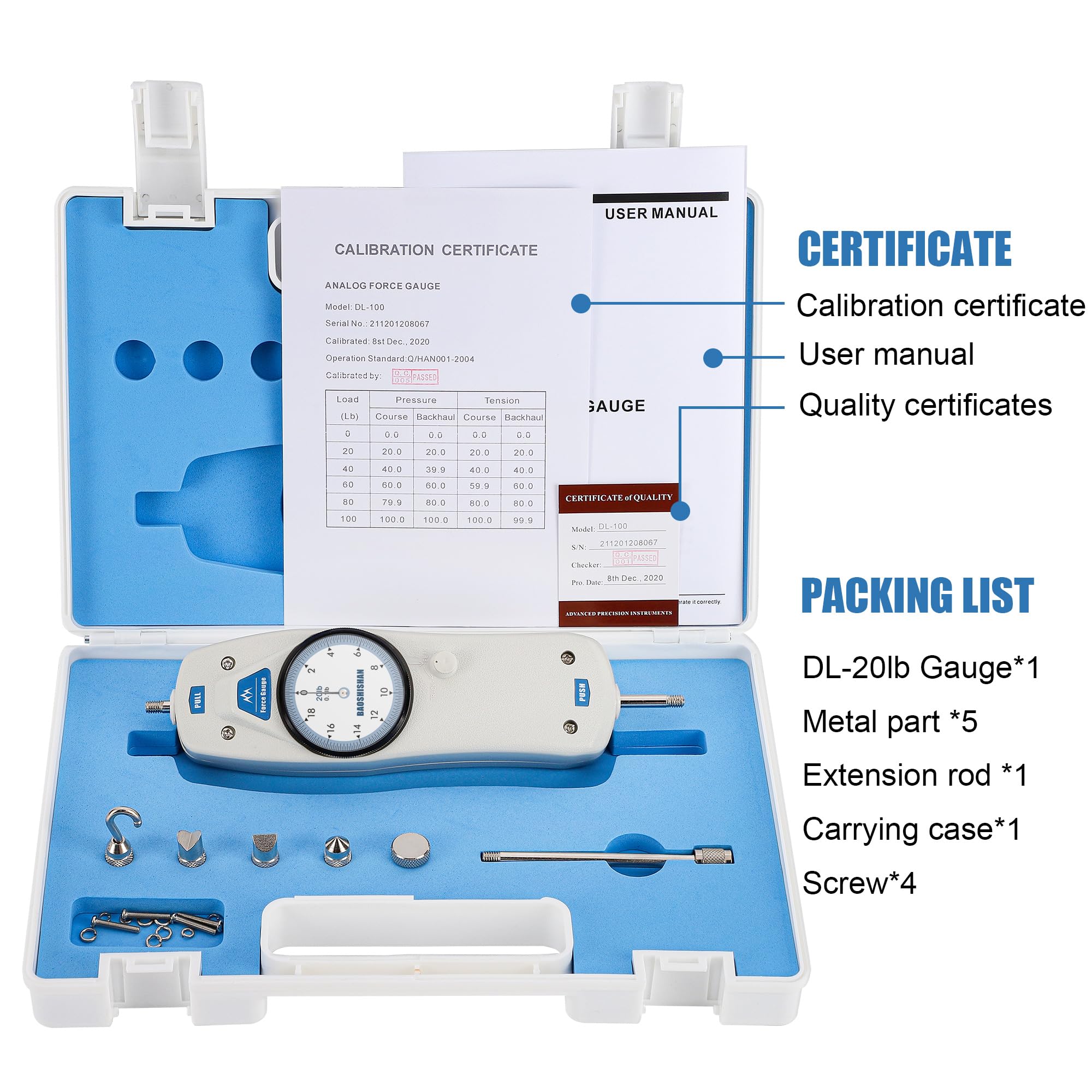 Mua BAOSHISHAN 20lb Push Pull Force Gauge Force Tester Meter with ...