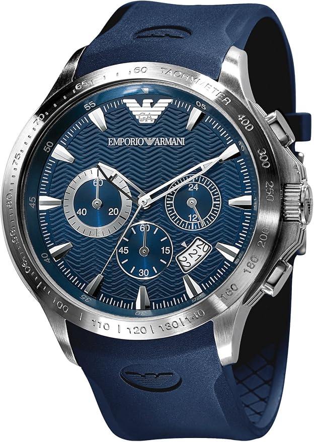 Emporio Armani Gents Chronograph Blue Rubber Strap Watch: Amazon.co.uk ...