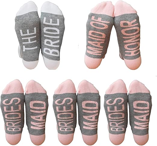Bridal Party Sock Set: 1 Bride Sock, 1 Maid of Honor Sock + 3 ...