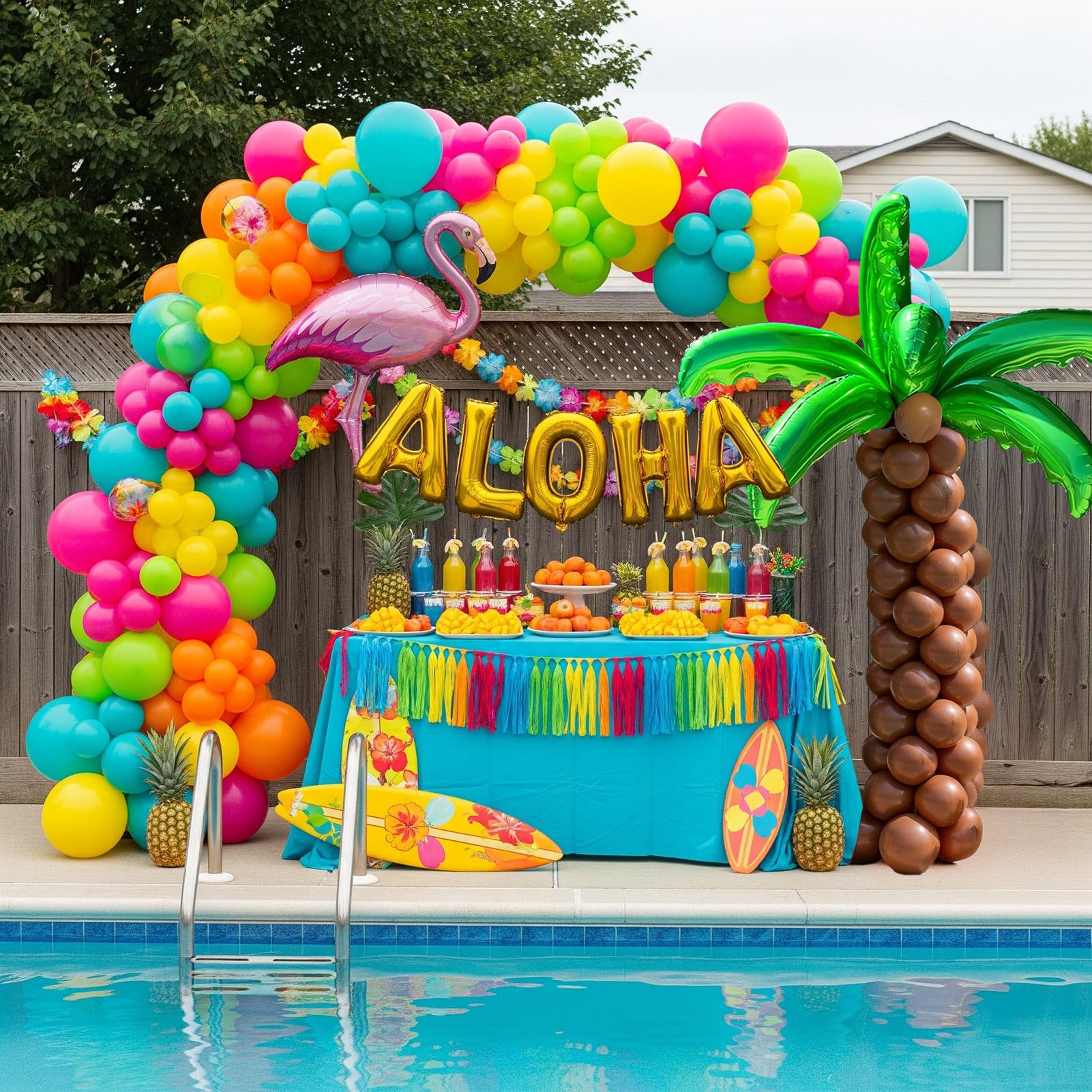 Tropical luau Balloon Garland Arch Kit Party Decoration with Flamingo ...
