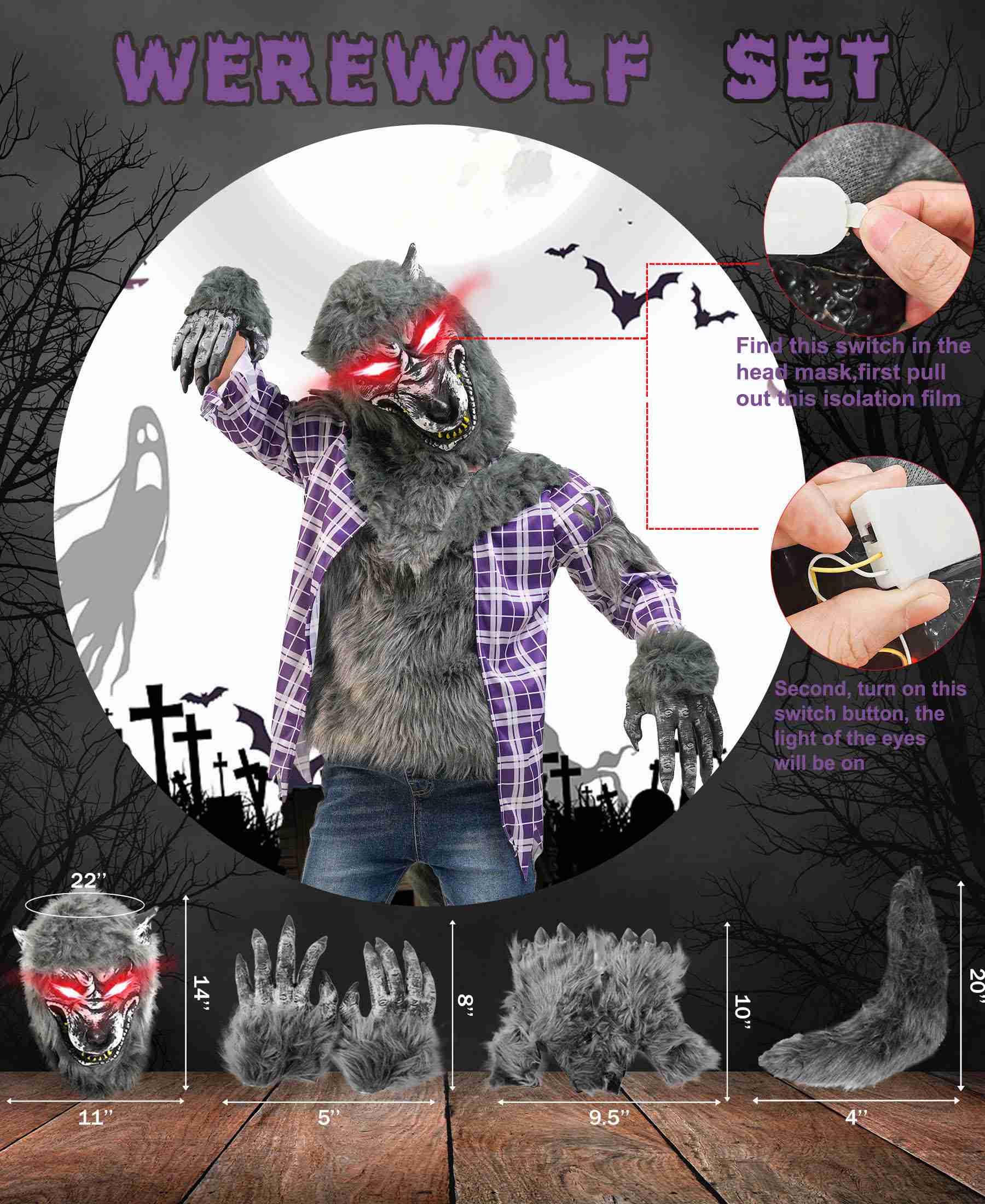 Nalmits Halloween Werewolf Costume For Boys, Deluxe Howling Wolf Suits ...
