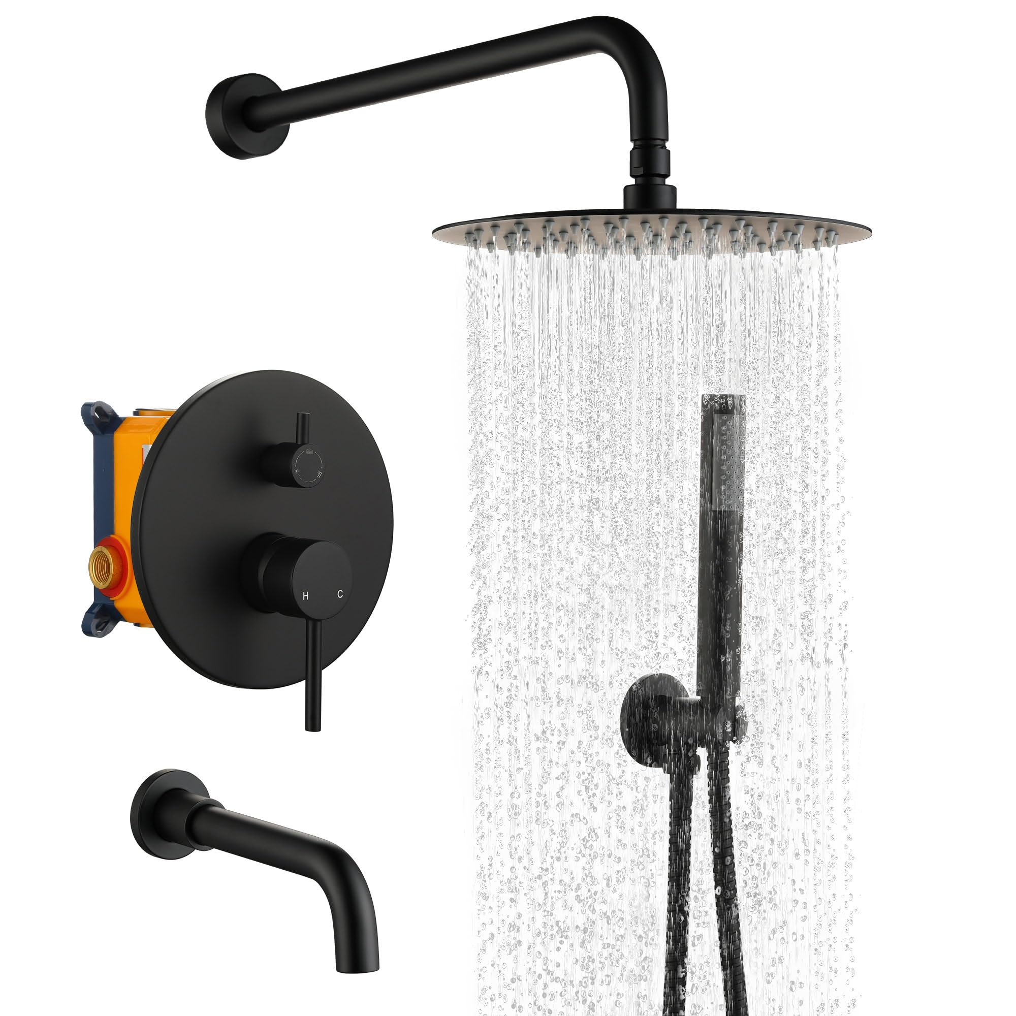 MONDAWE Round Shower Faucet Set with Tub Spout, Wall Mounted Shower ...