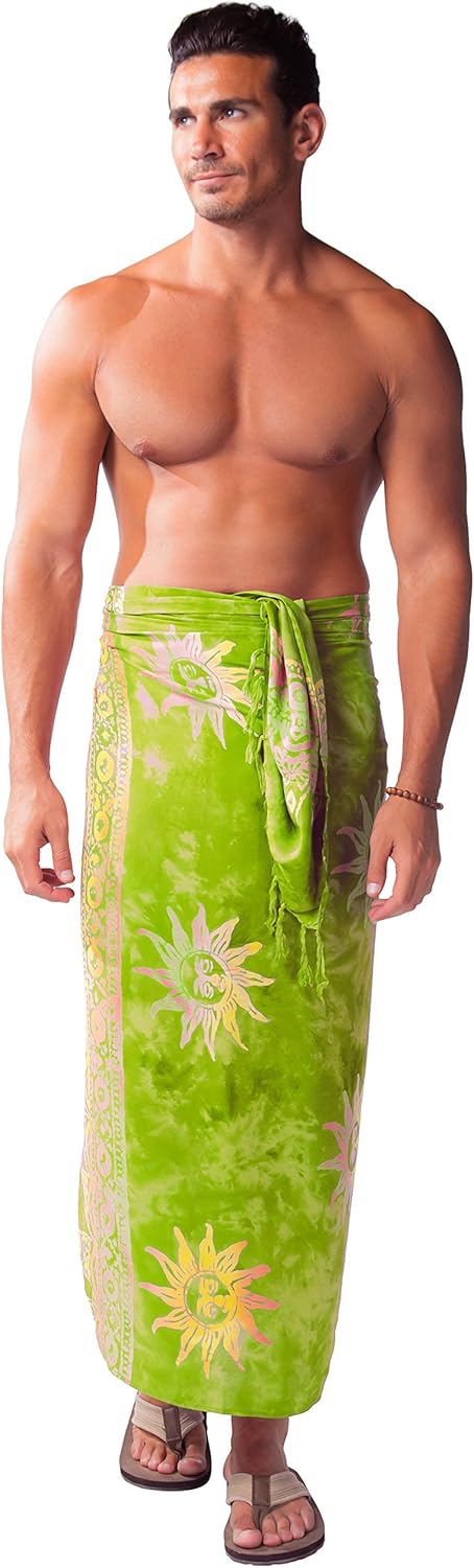 1 World Sarongs Mens Sun Sarong in Green w/Multicolor at Amazon Men’s ...