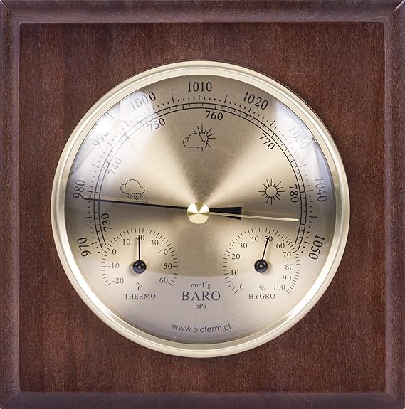 Wall Weather Station Barometer Thermometer Hygrometer Dark Wood Frame ...