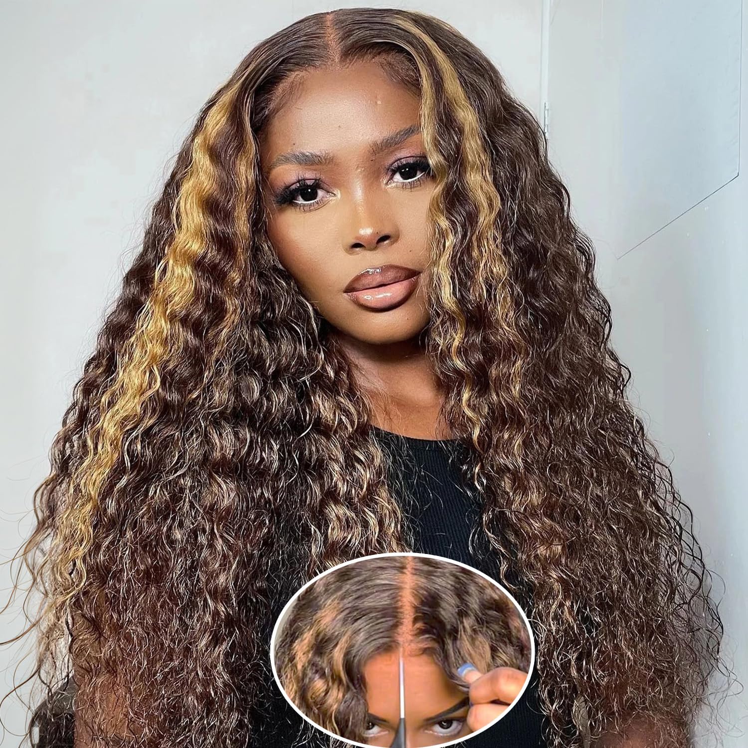 Highlight Ombre 28 Inch Glueless Wigs Human Hair Pre Plucked Pre Cut 4/ ...
