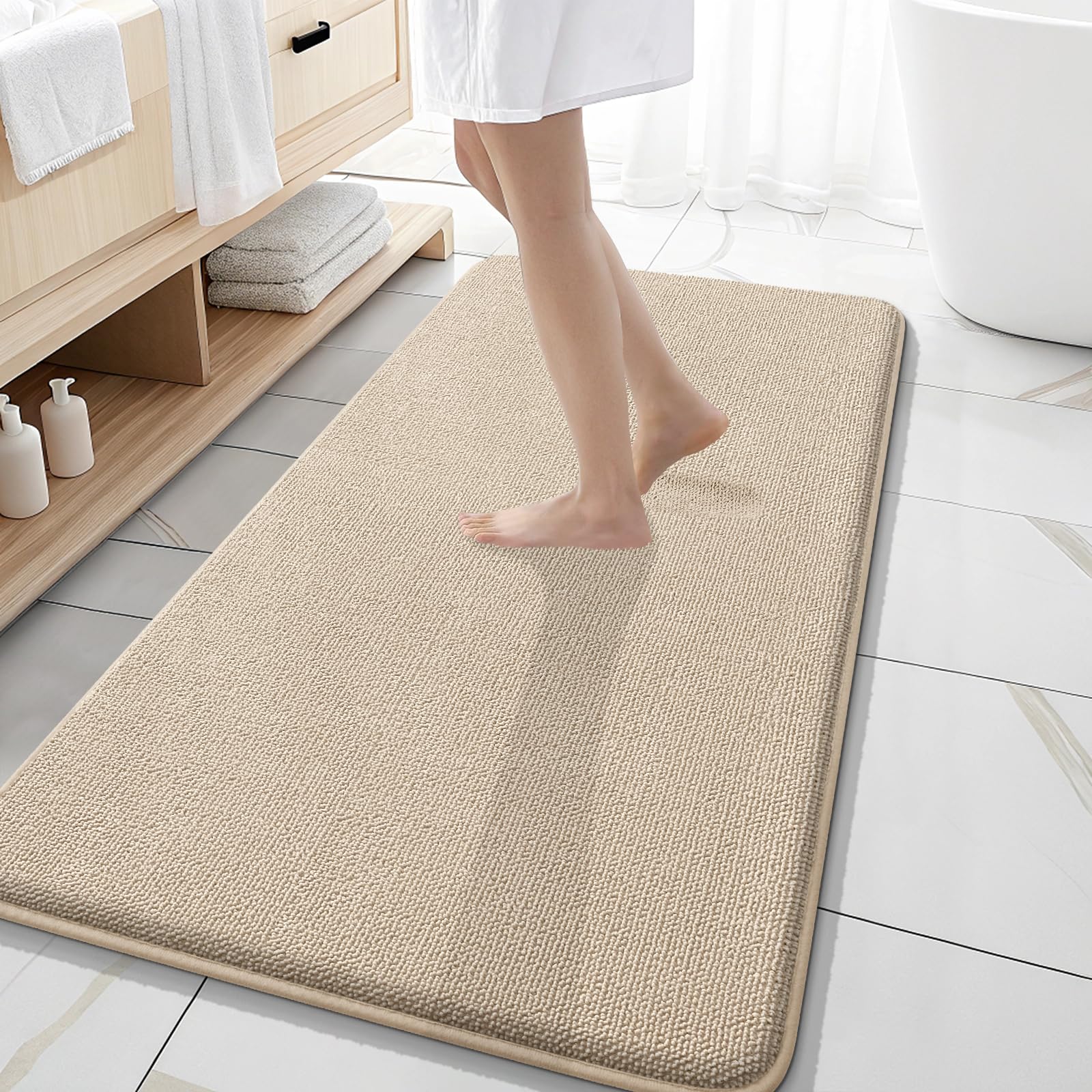OLANLY Thick Memory Foam Bath Mat Rug 47x20, Extra Soft Absorbent ...