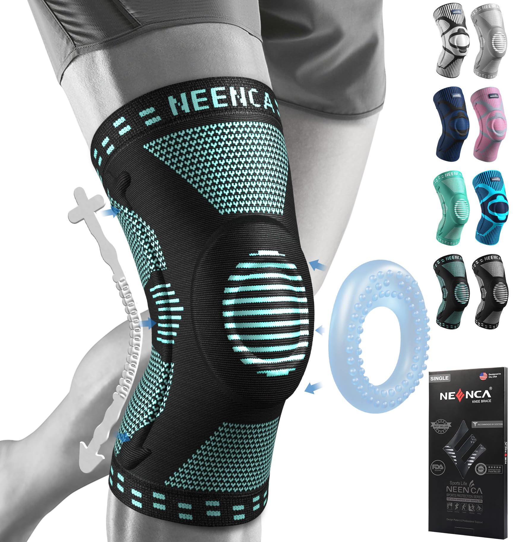 NEENCA Knee Braces for Knee Pain Relief, Compression Knee Sleeves with ...