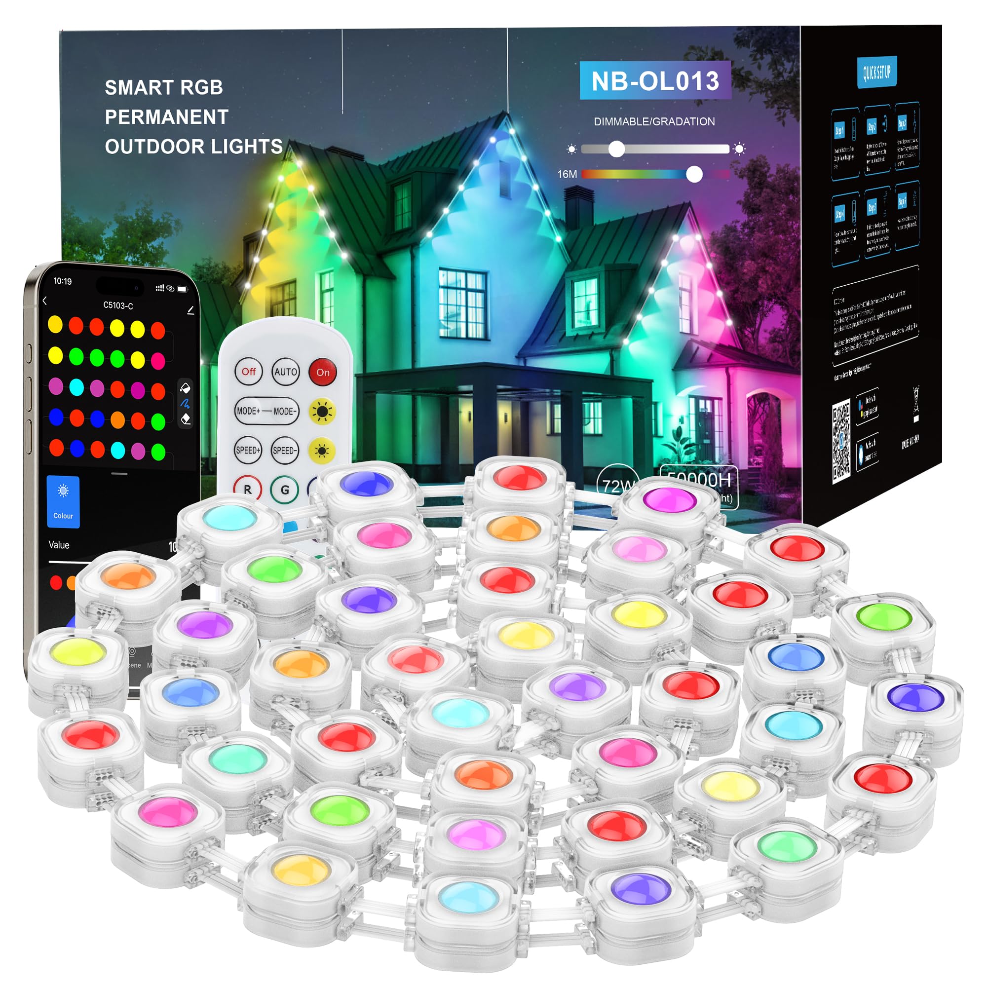 Permanent Outdoor Lights, 100ft Smart RGB+IC Outdoor Lights, IP67 ...
