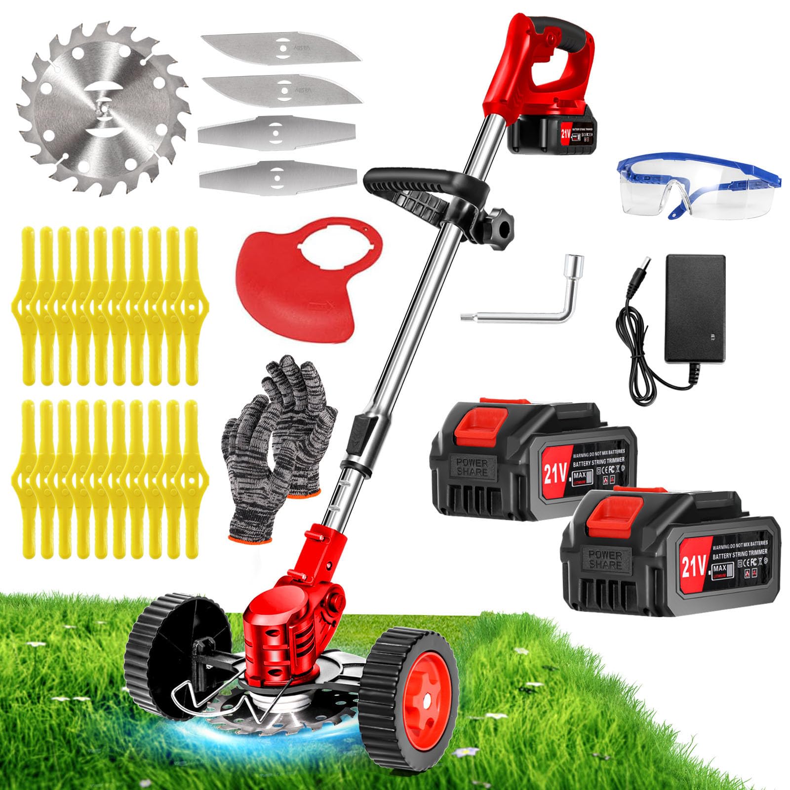Cordless Wacker, Electric Grass Trimmer 21V 4.0Ah Battery Powered Weed ...