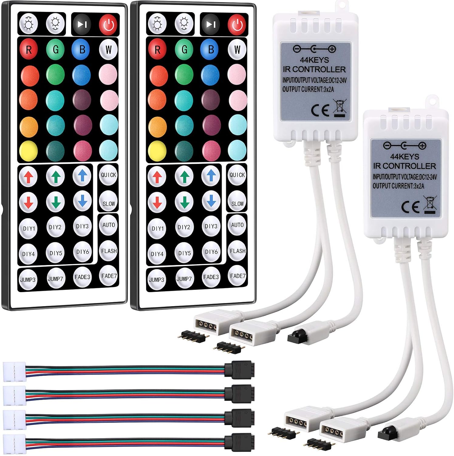 2 Sets 2-Port 44 Keys Wireless IR Remote Control Dimmer Dual 4-Pin Output Remote Controller with ...