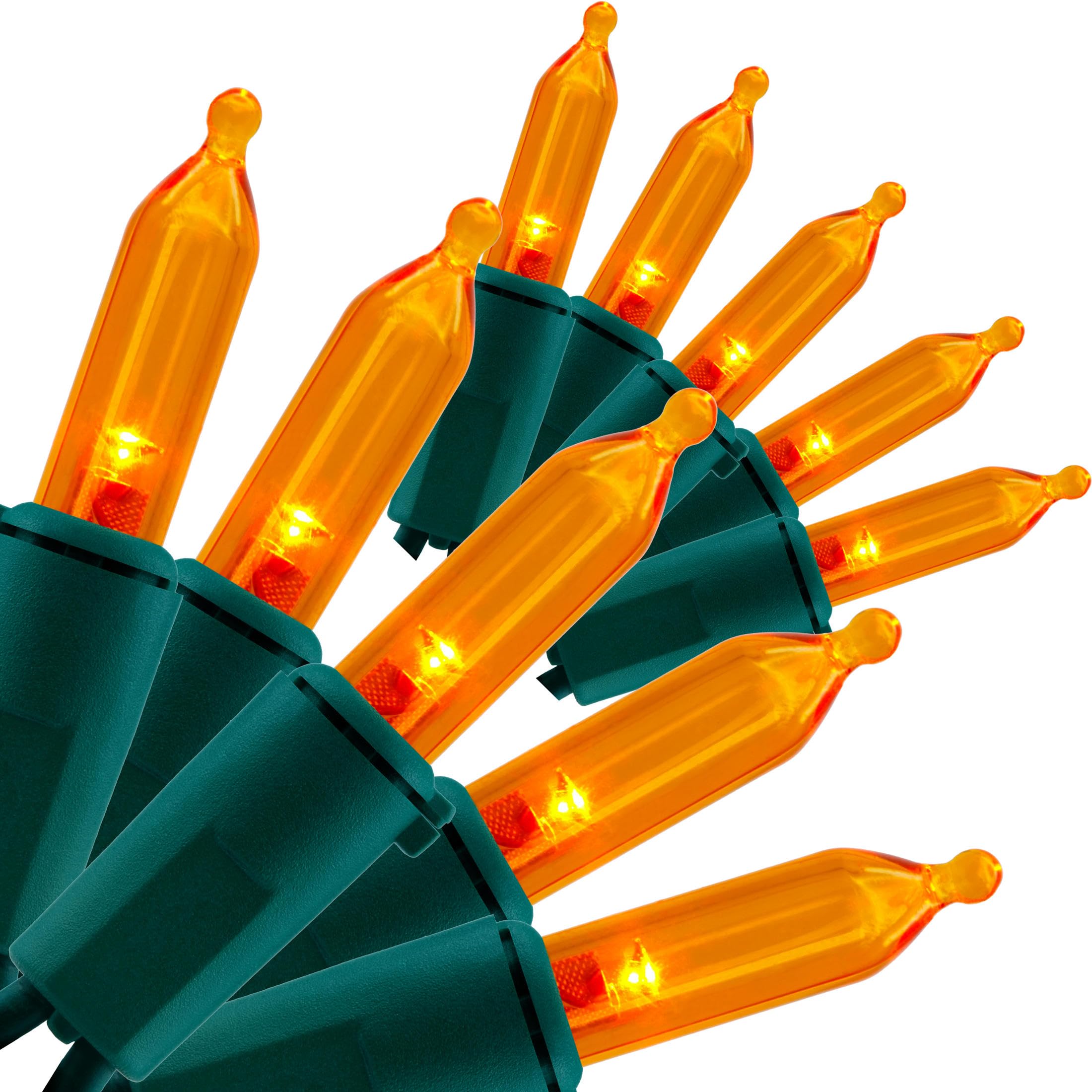 YULETIME Orange LED Christmas Lights 200 Count 50 ft, Pack of 2 Strands ...