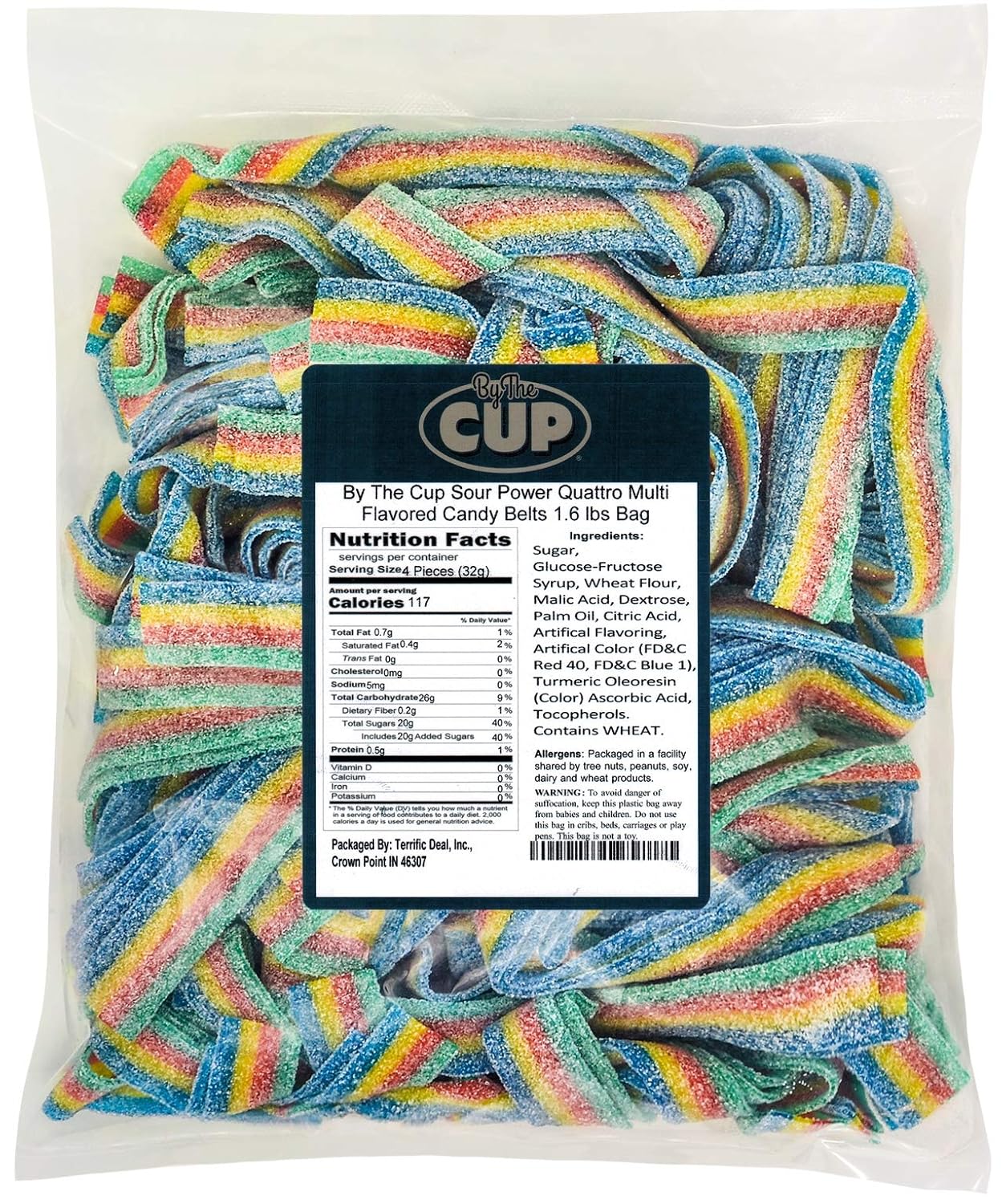 Amazon.com : By The Cup Sour Power Quattro Multi Flavored Candy Belts 1 ...
