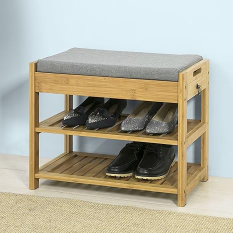 SoBuy® FSR49-N, Bamboo Shoe Rack Shoe Bench with Lift Up Bench Top and ...