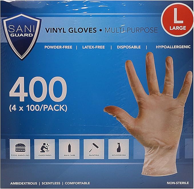 Sani Guard Vinyl Gloves Large (4 Pack of 100), 400 Count: Amazon.ca ...
