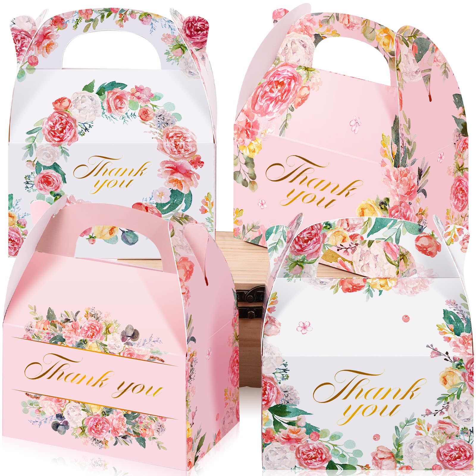 Thank You Boxes for Favors Floral Treat Boxes 6 x 3.5 x 3.5 Inch, White ...