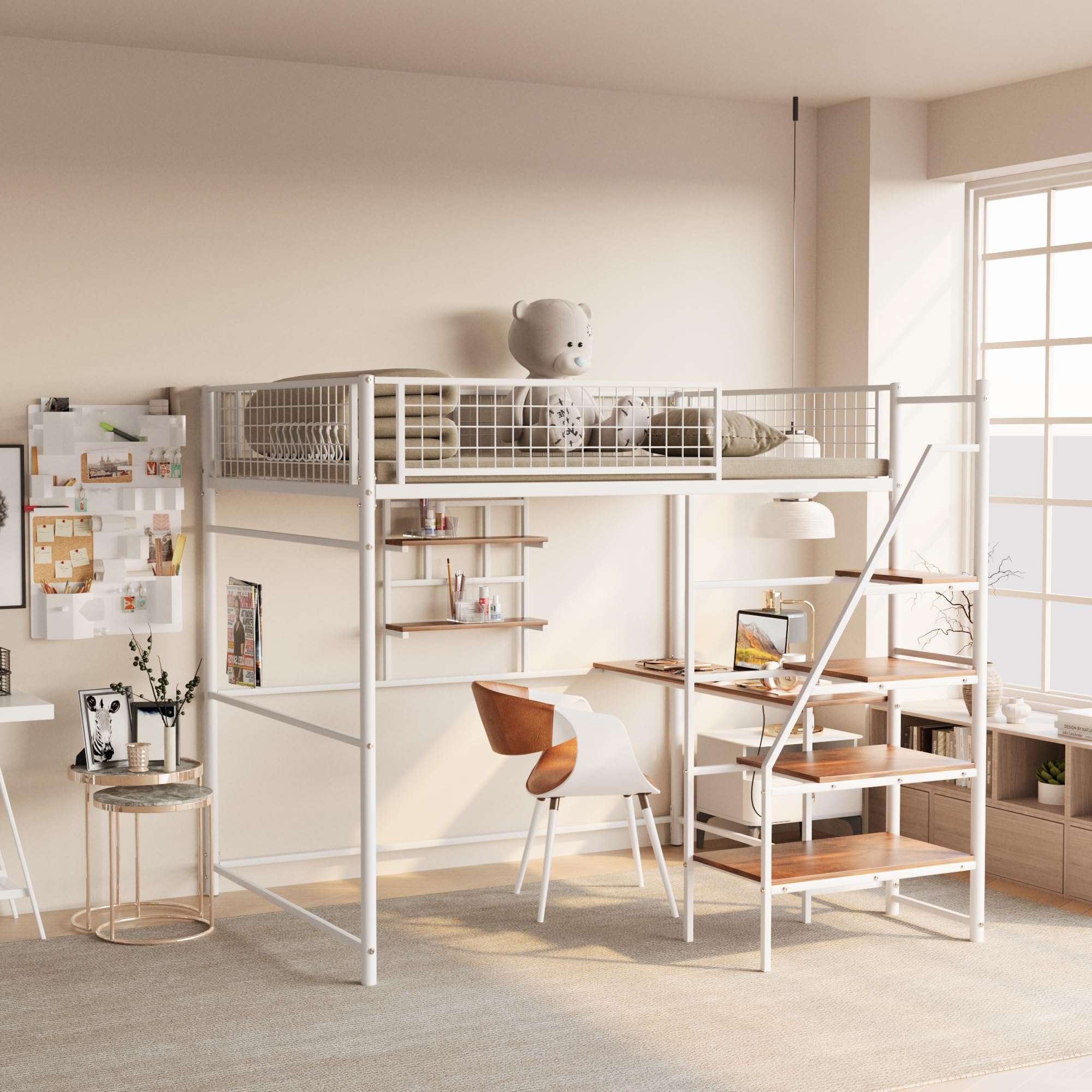 Zyerch Full size Metal Loft Bed with Desk, Loft Bed Frame with Storage ...